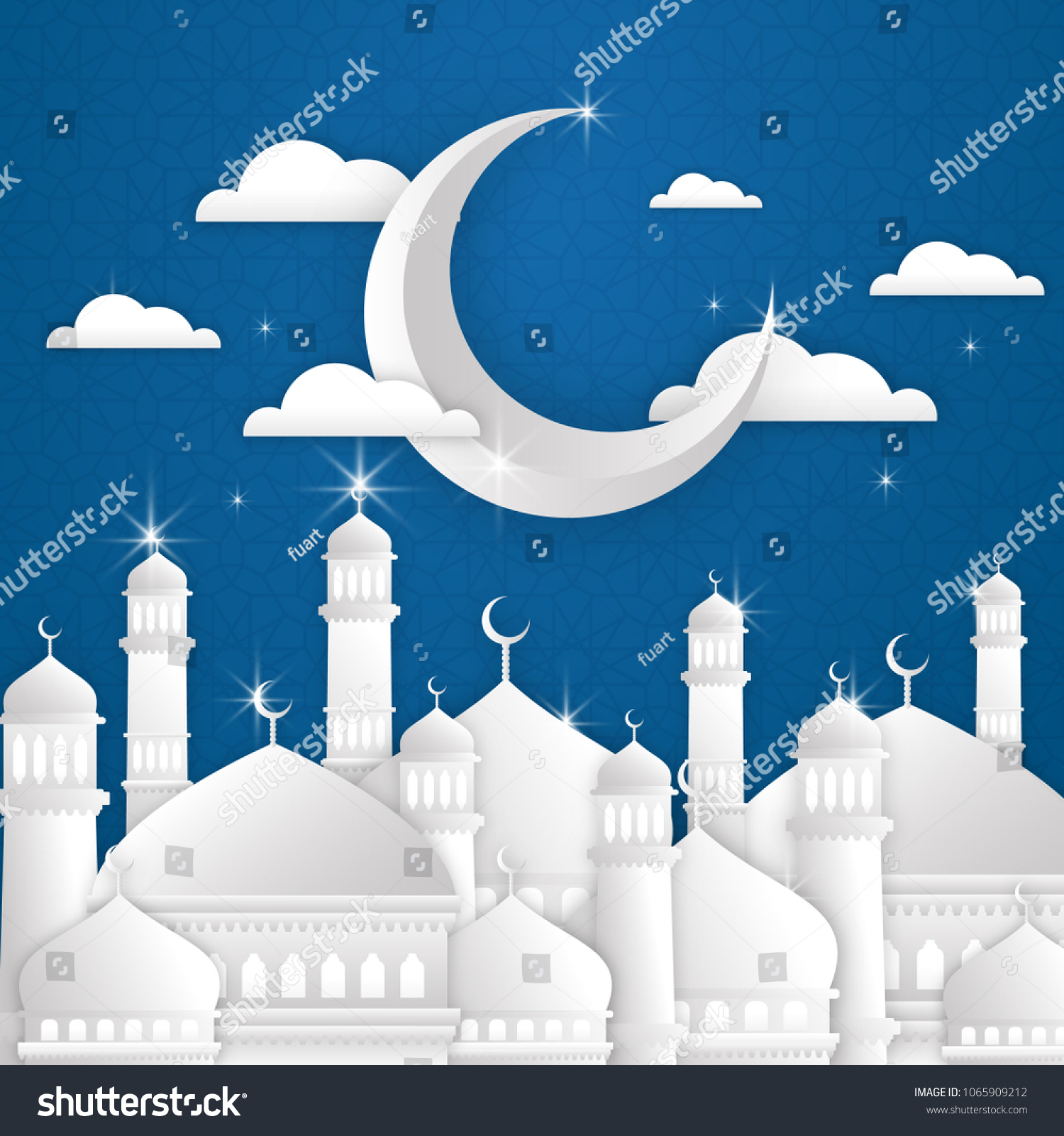 White Mosque Paper Cut Template Stock Vector (Royalty Free) 1065909212