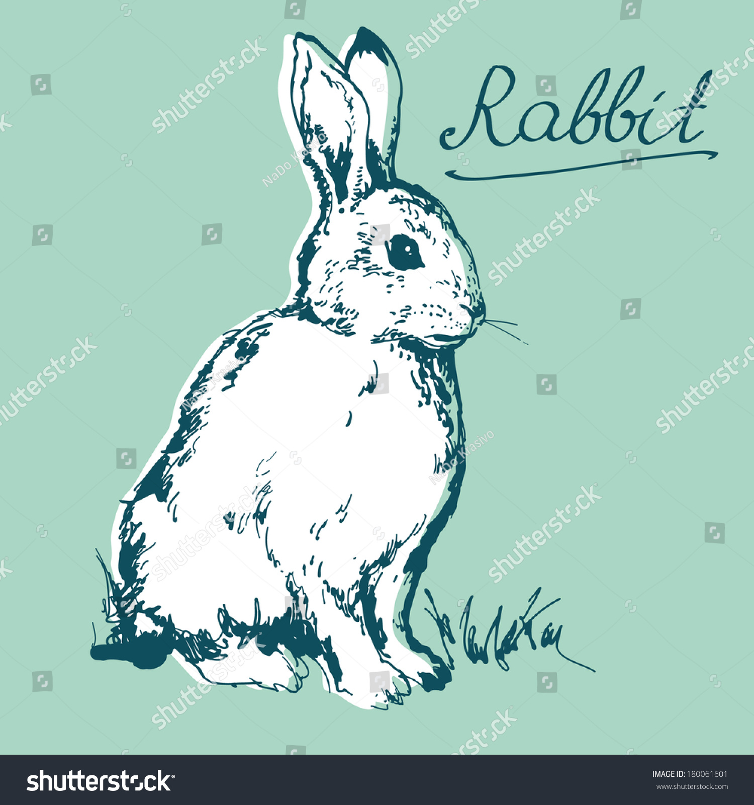 White Rabbit Ink Drawing Stock Vector (Royalty Free) 180061601 ...