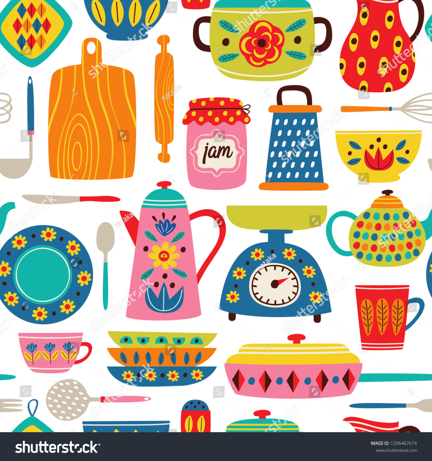 White Seamless Pattern Vintage Kitchen Vector Stock Vector (Royalty ...