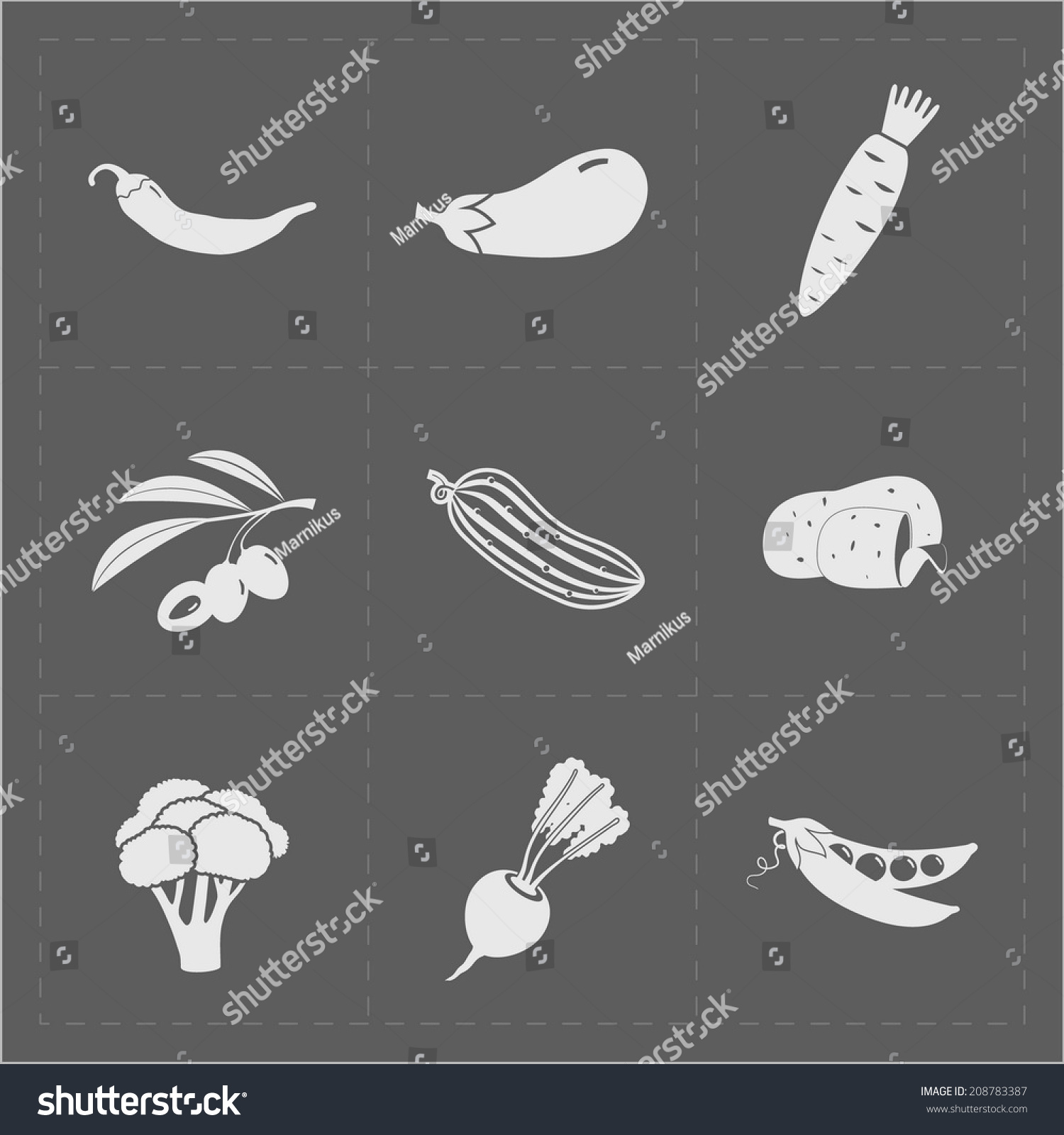 White Vegetable Icon Set On Grey Stock Vector (Royalty Free) 208783387 ...