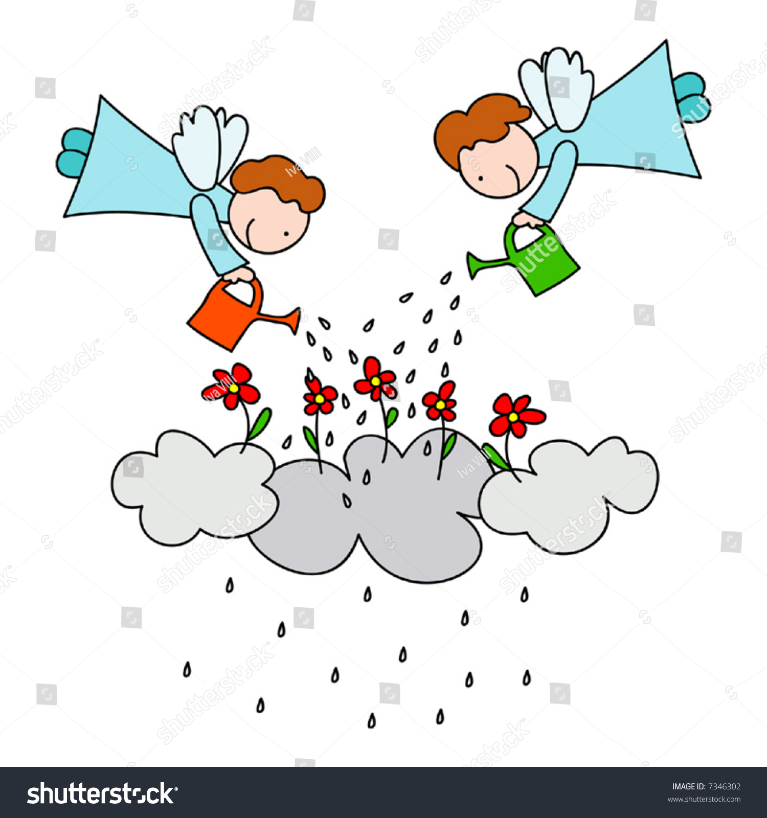 Why Does Rain Two Angels Watering Stock Vector (Royalty Free) 7346302