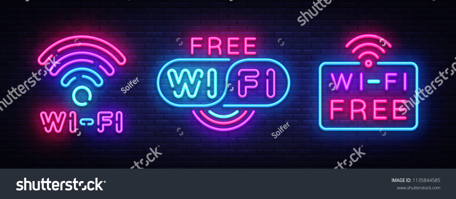 Wifi 네온 기호 컬렉션 벡터와이파이 텍스트 스톡 벡터로열티 프리 1135844585