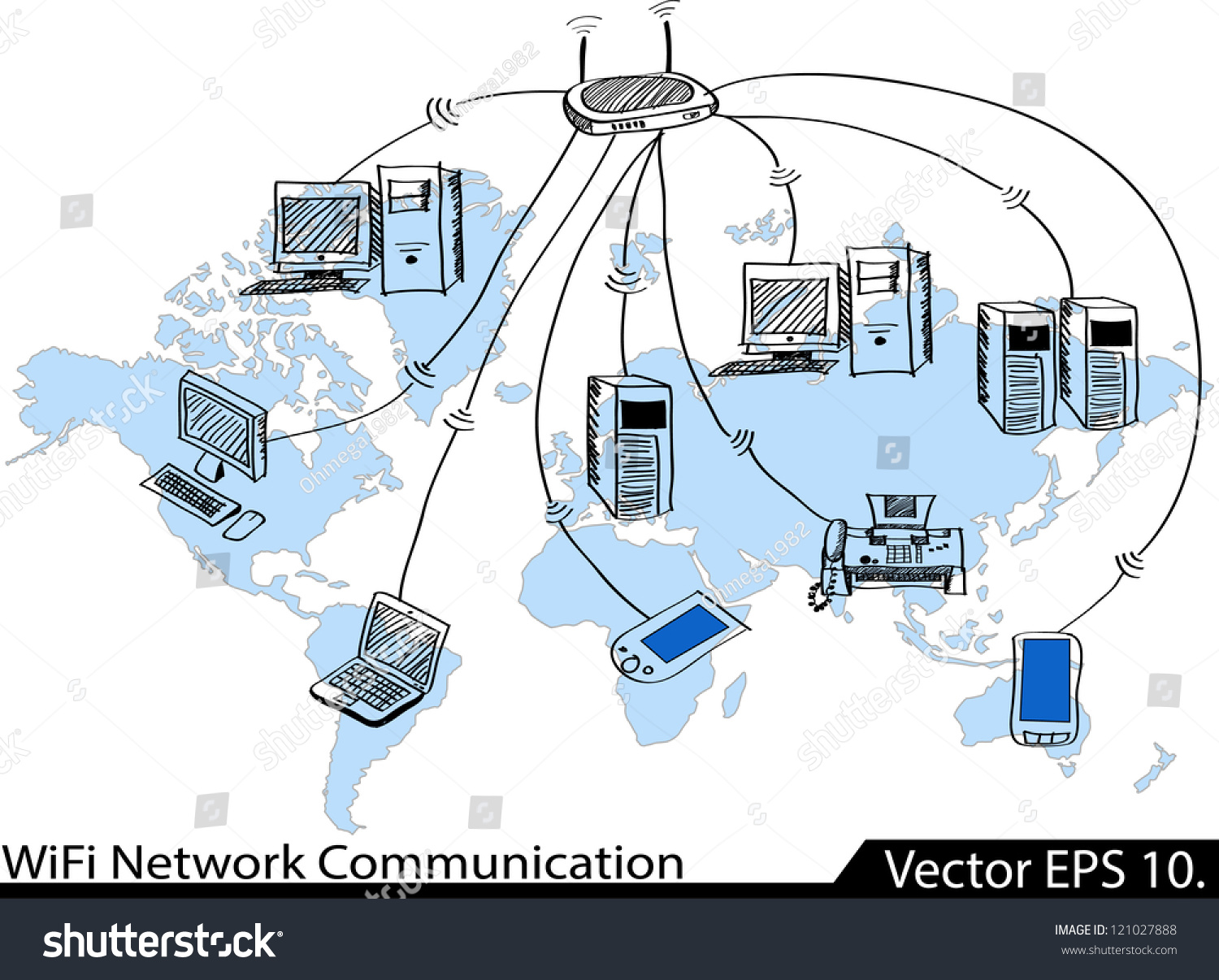 Wifi Network Communication Vector Illustrator Sketched Stock Vector ...