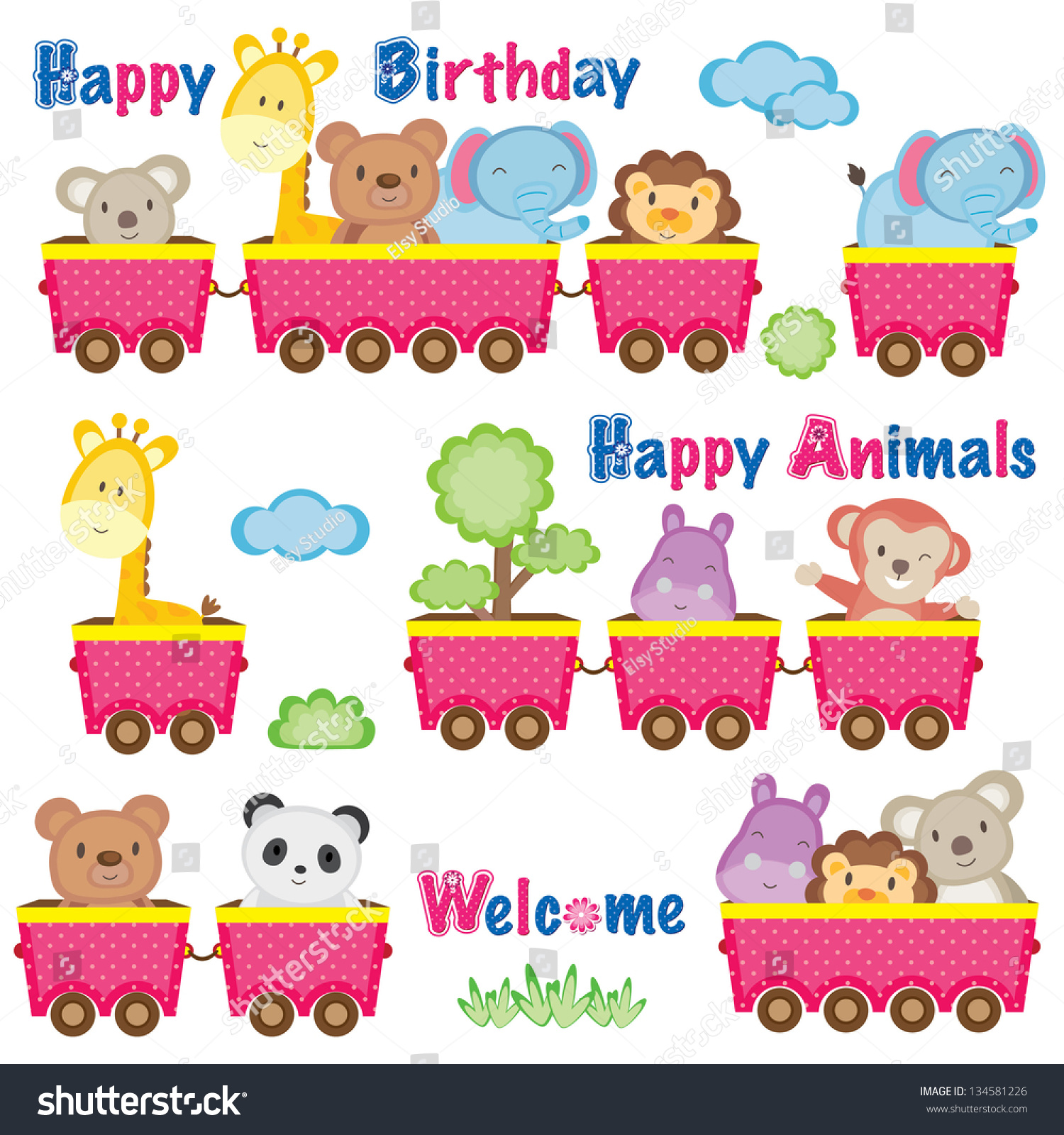Wild Animals On Train Stock Vector (Royalty Free) 134581226 | Shutterstock