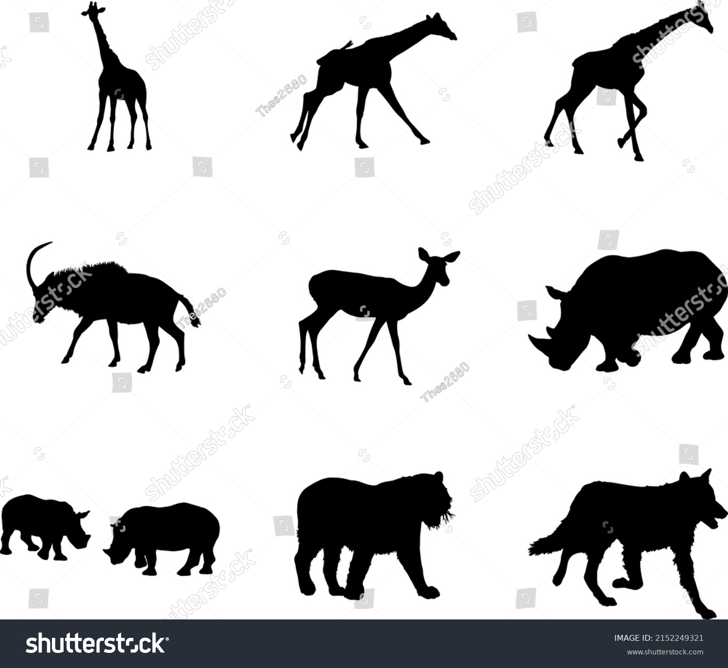 Wild Animals Silhouette Illustrations Vector Set Stock Vector (Royalty ...