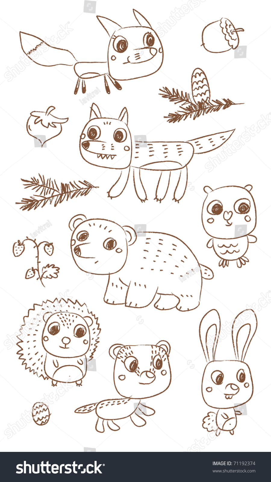 Wild Animals Vector Drawings Cartoon Set: เวกเตอร์สต็อก (ปลอดค่า ...