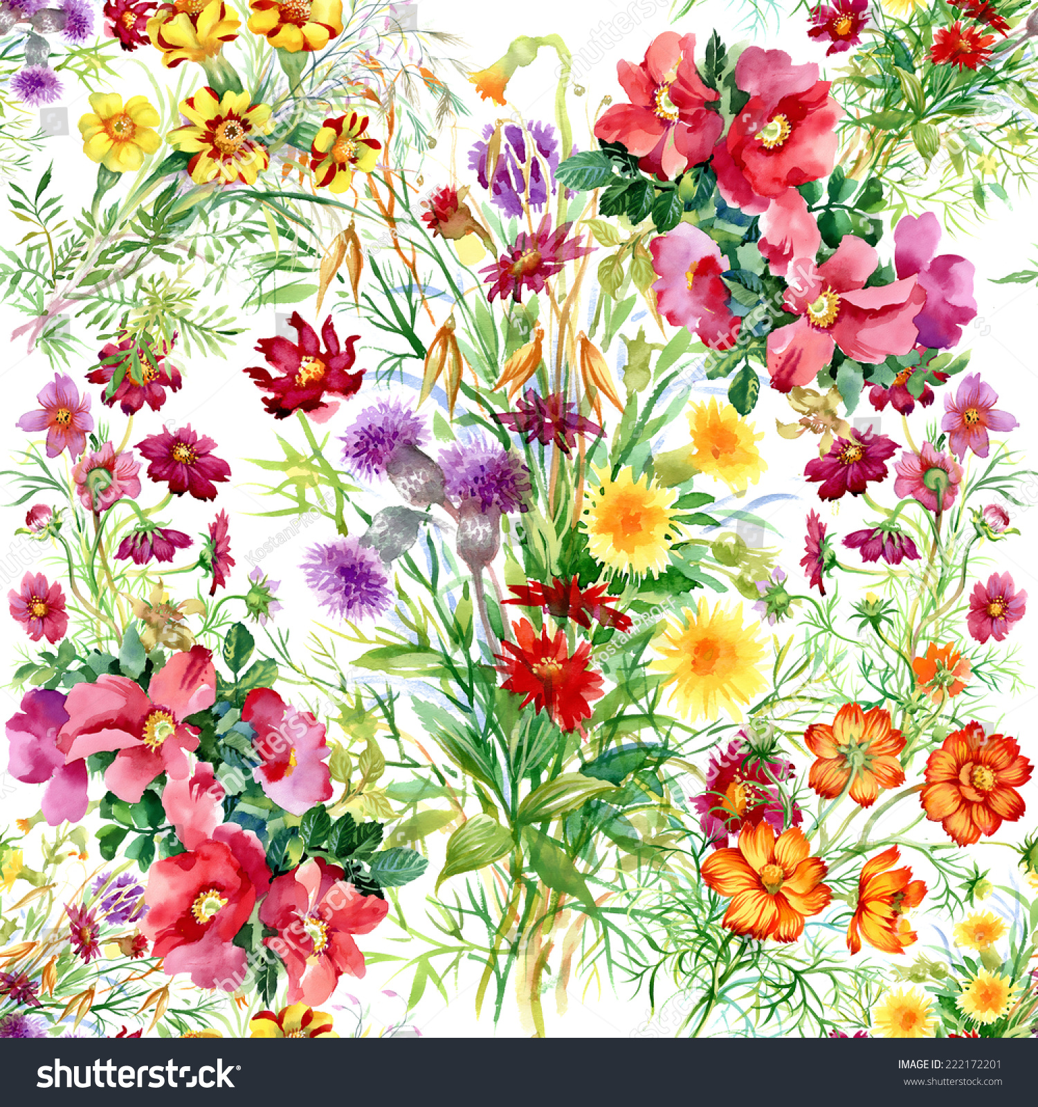 Wild Flowers Seamless Pattern On White Stock Vector (Royalty Free ...