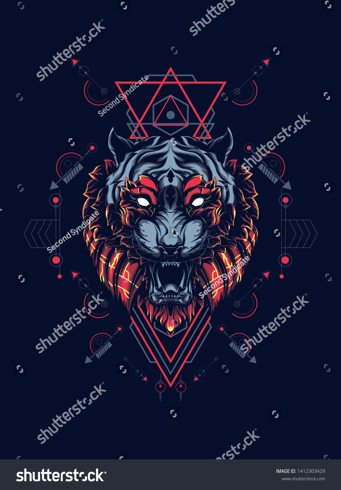 Wild Tiger Head Sacred Geometry Pattern: Stock-Vektorgrafik (Lizenzfrei ...