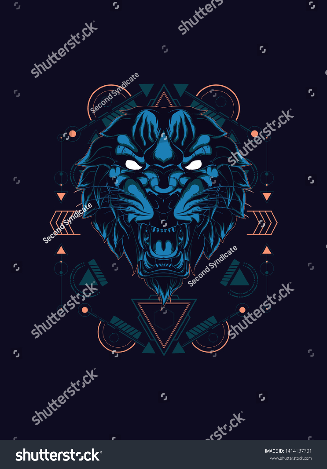 Wild Tiger Head Sacred Geometry Pattern: เวกเตอร์สต็อก (ปลอดค่า ...
