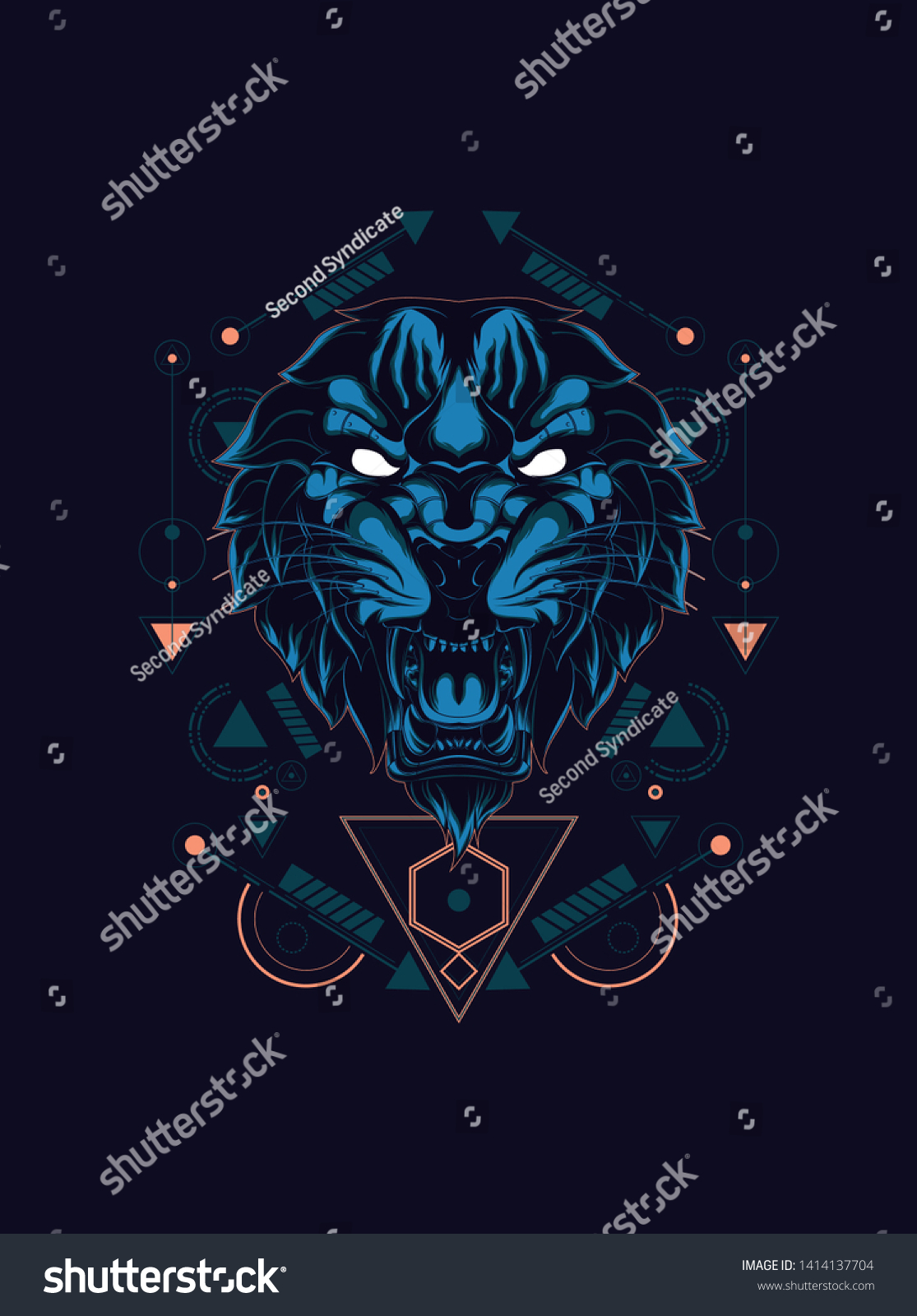 Wild Tiger Head Sacred Geometry Pattern: vector de stock (libre de ...