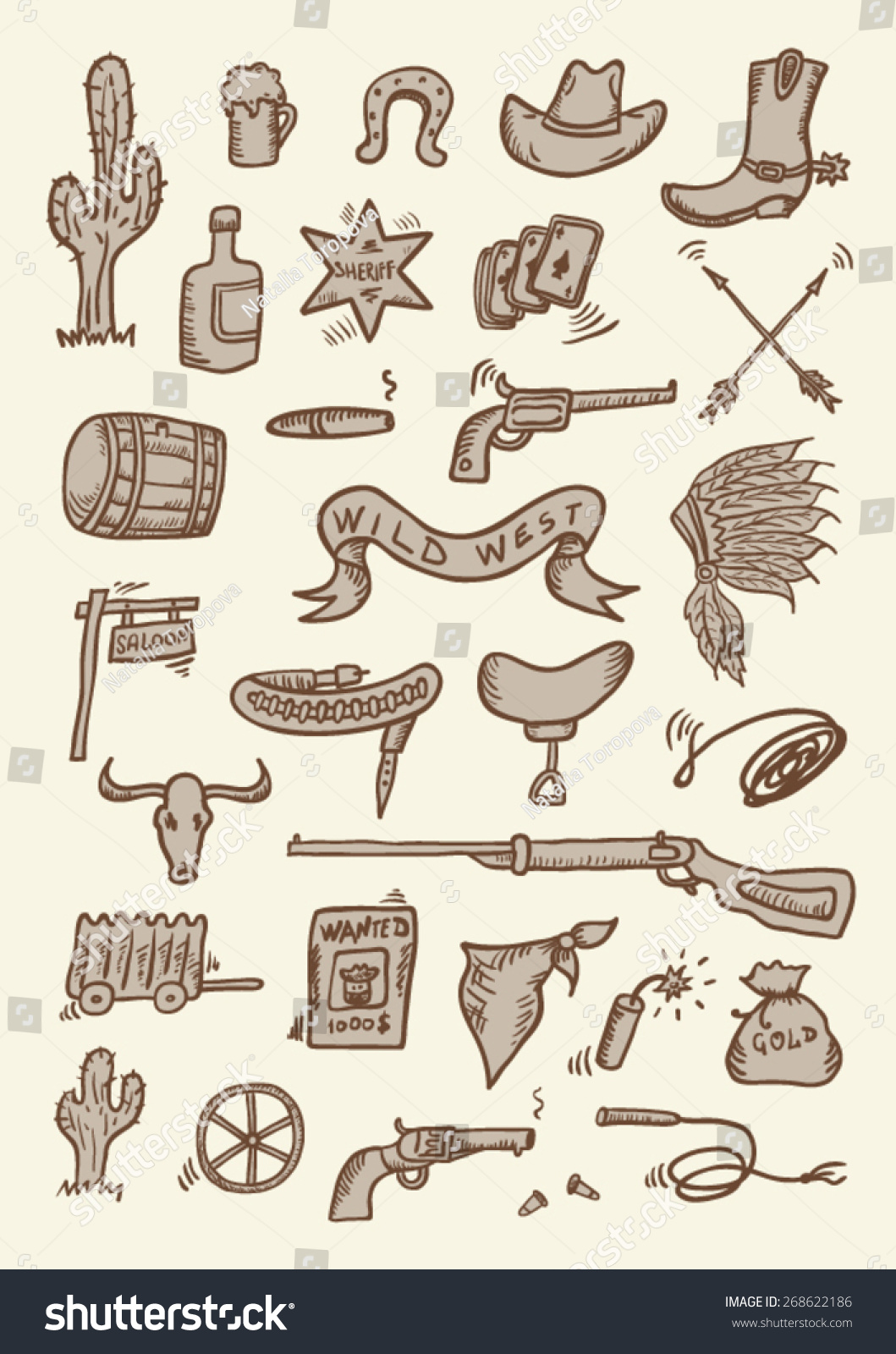 Wild West Hand Drawn Set Stock Vector (Royalty Free) 268622186
