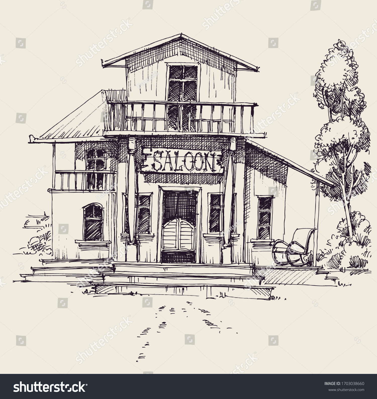 Wild West Saloon Building Vector Hand Stock Vector (Royalty Free ...