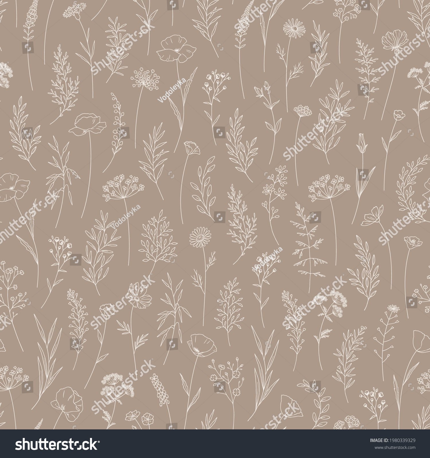 Wildflowers Seamless Pattern Elegant Floral Print Stock Vector Royalty