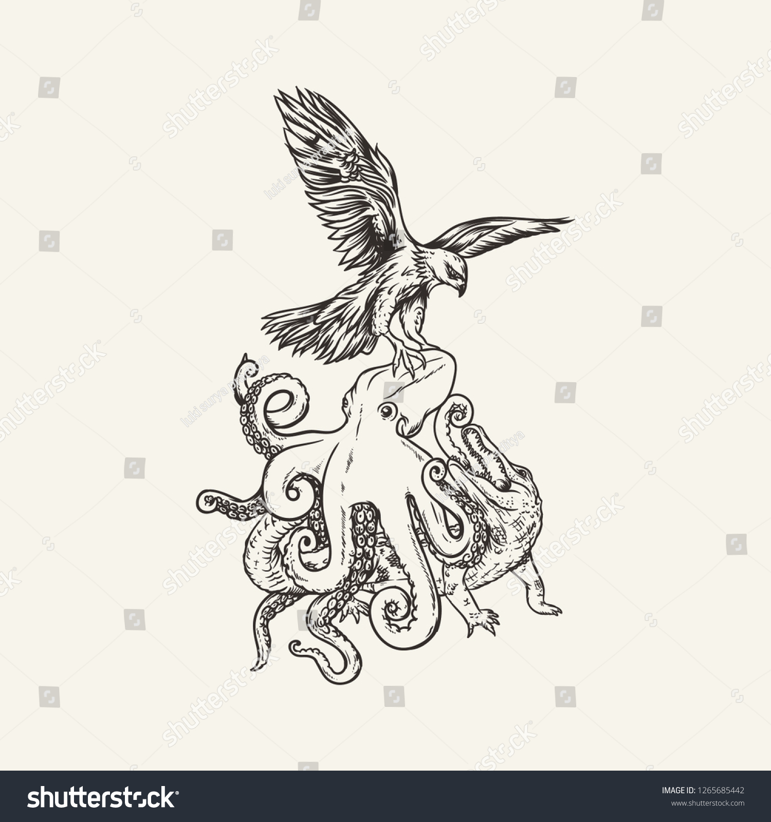Wildlife Eagle Vs Octopus Vs Crocodile: vector de stock (libre de ...