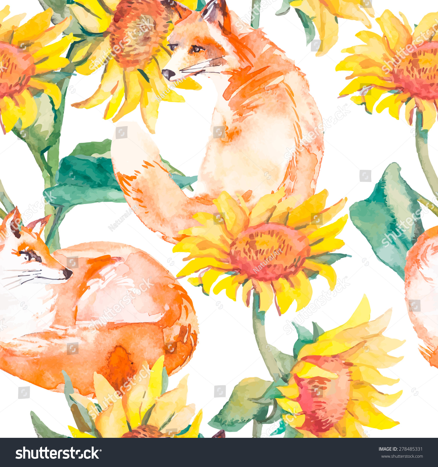 Wildlife Pattern Fox Sunflowers Vector Stock Vector (Royalty Free ...