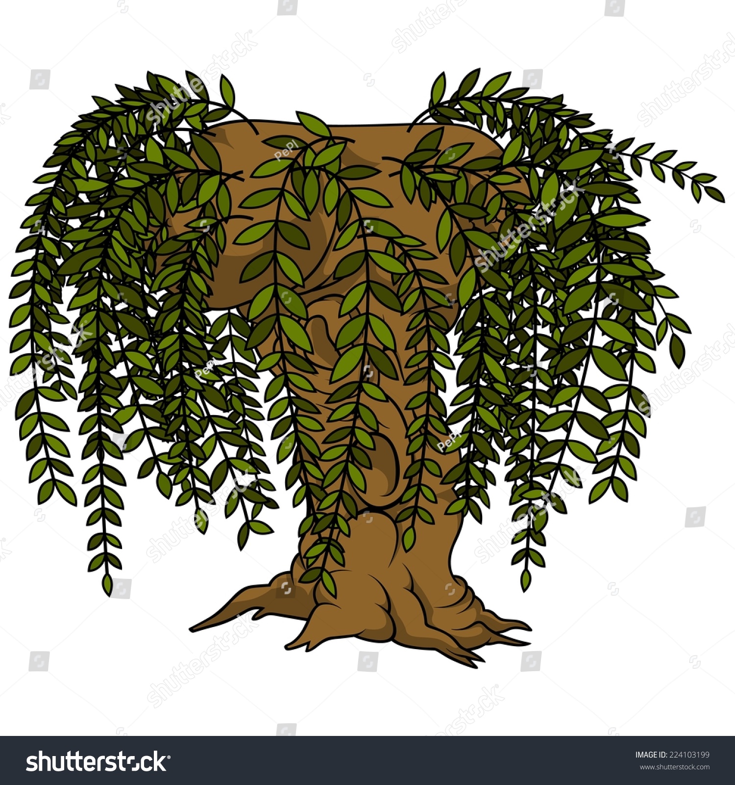 Willow Tree Colored Cartoon Illustration Vector Stock Vector (Royalty ...