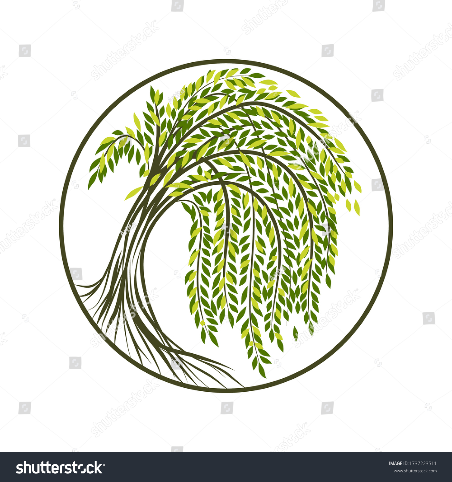 Willow Tree Landscape Circle Shape Vector Stock Vector (Royalty Free ...