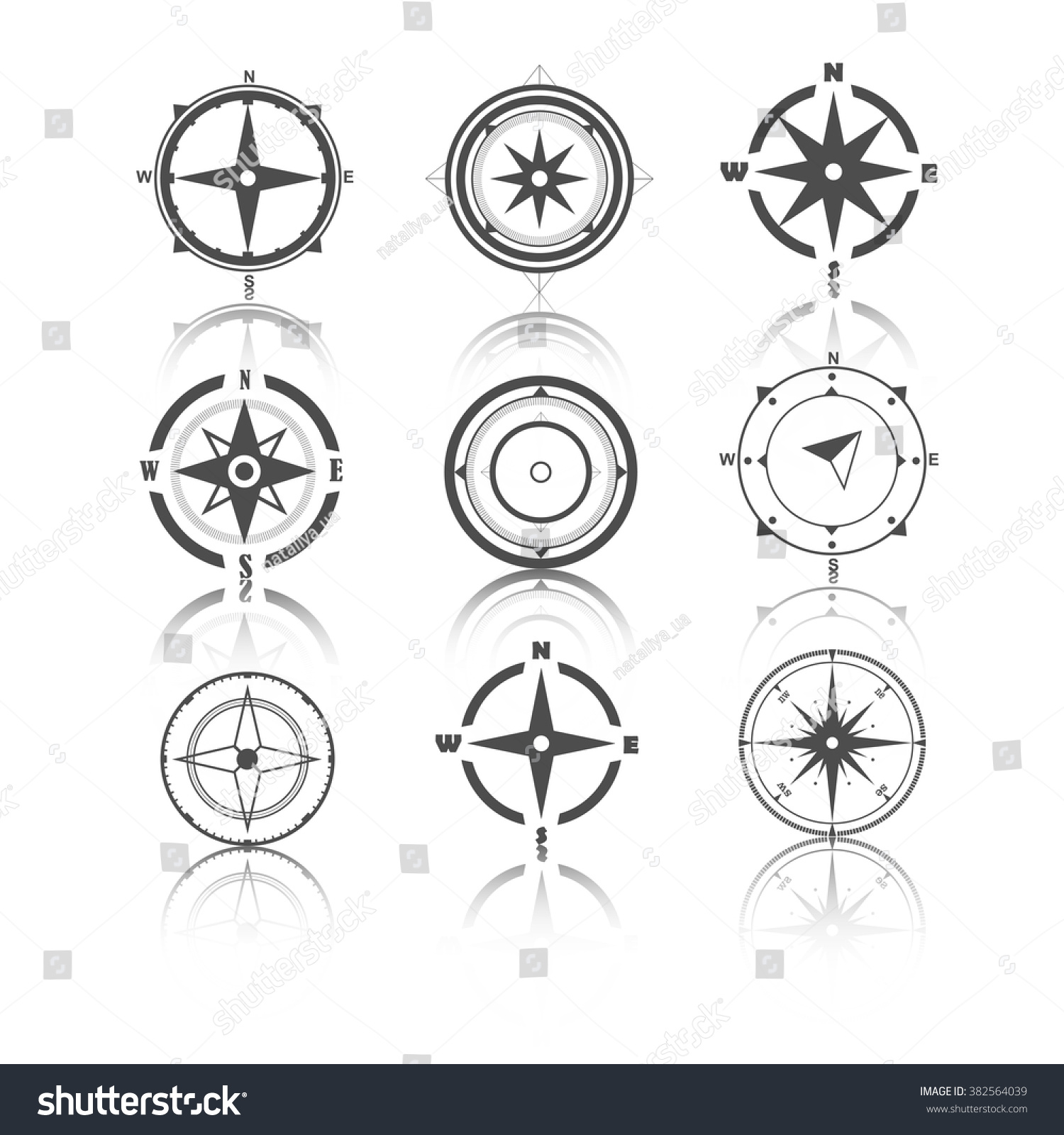 Wind Rose Compass Flat Vector Symbols Stock Vector (Royalty Free ...