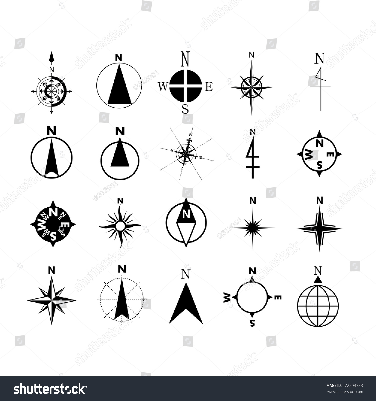 Wind Rose Vector Icon Setvector Illustration Stock Vector 572209333 ...