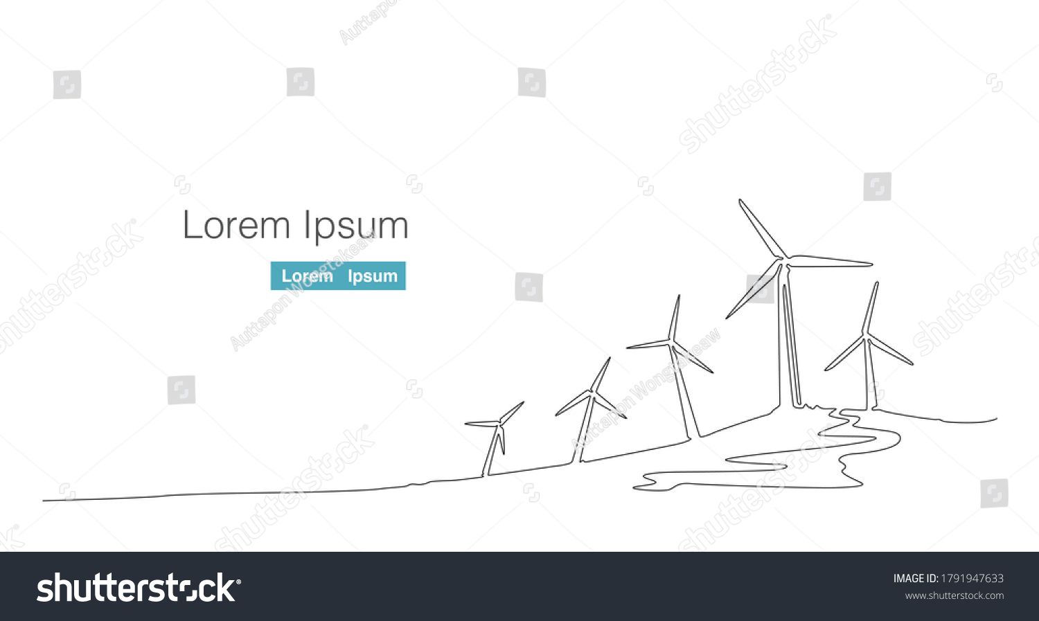 Wind Turbine Background Single Continuos Line Stock Vector (Royalty ...