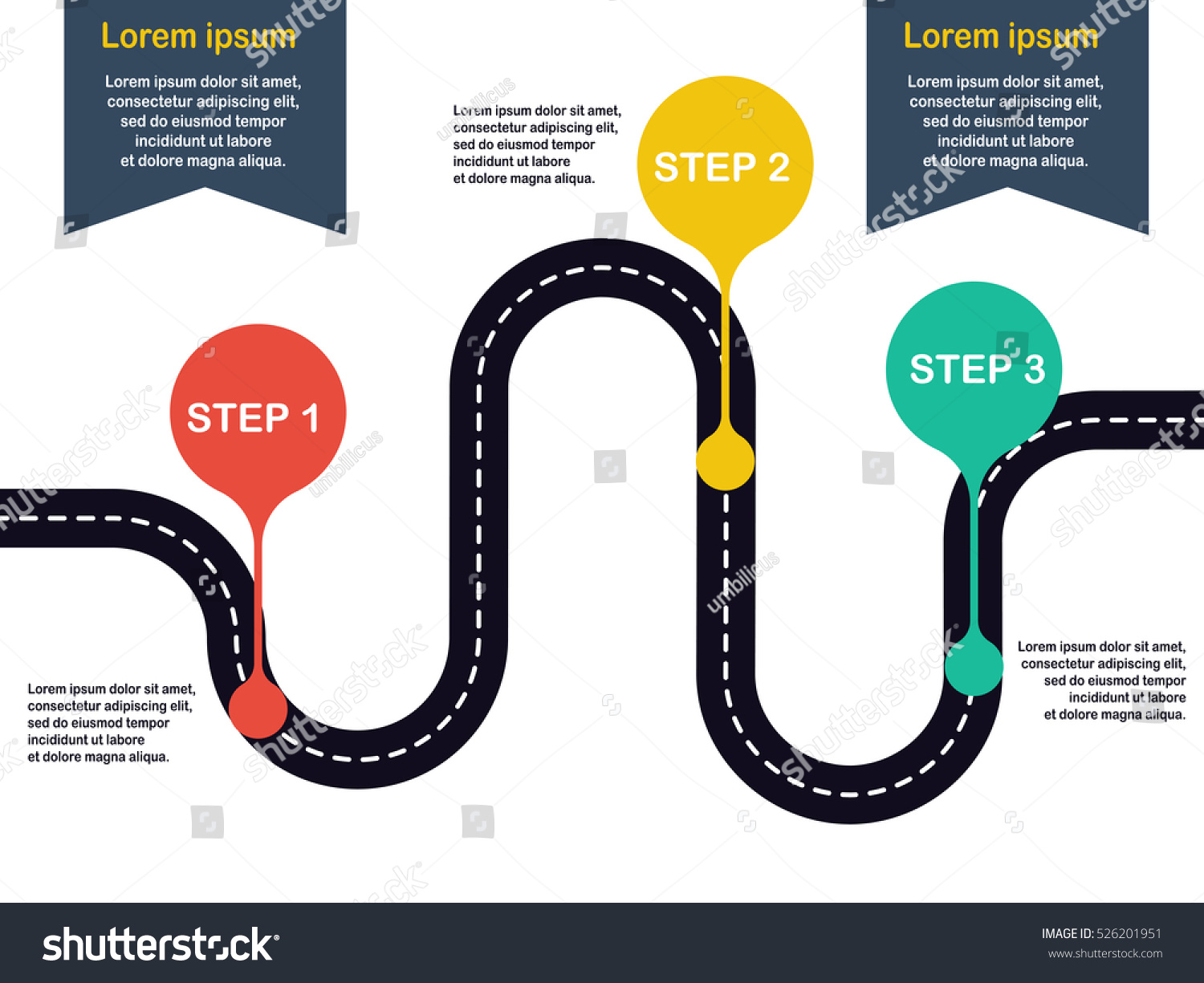 Winding Road Steps Horizontal Diagram Pinpointers Stock Vector (Royalty ...