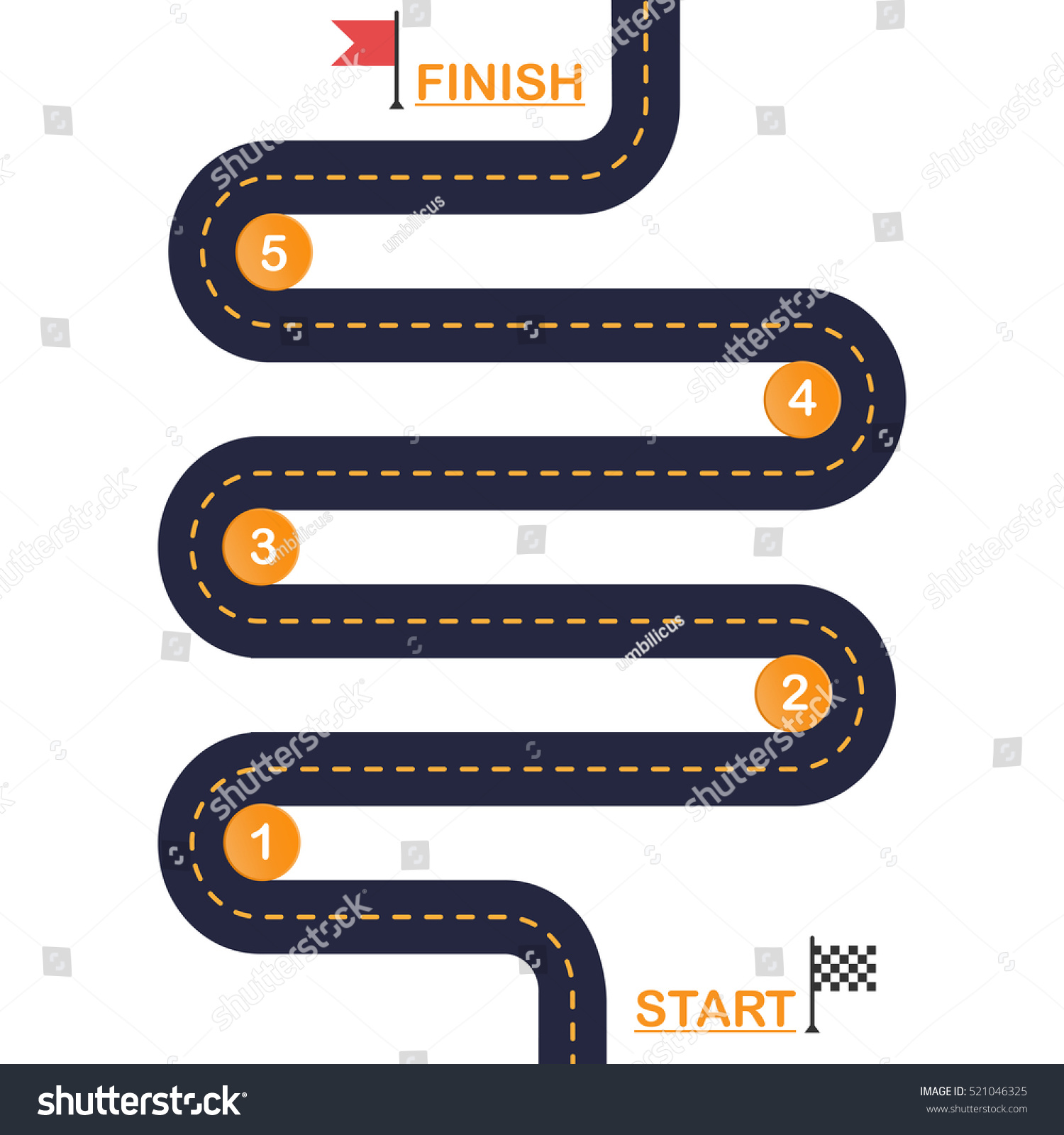 Winding Road Template Diagram Five Stepsvector Stock Vector (Royalty ...