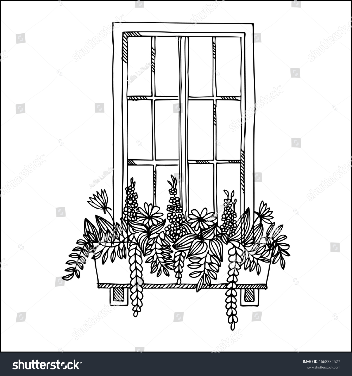 Window Flower Boxes Doodle Graphic Stock Vector (Royalty Free) 1668332527