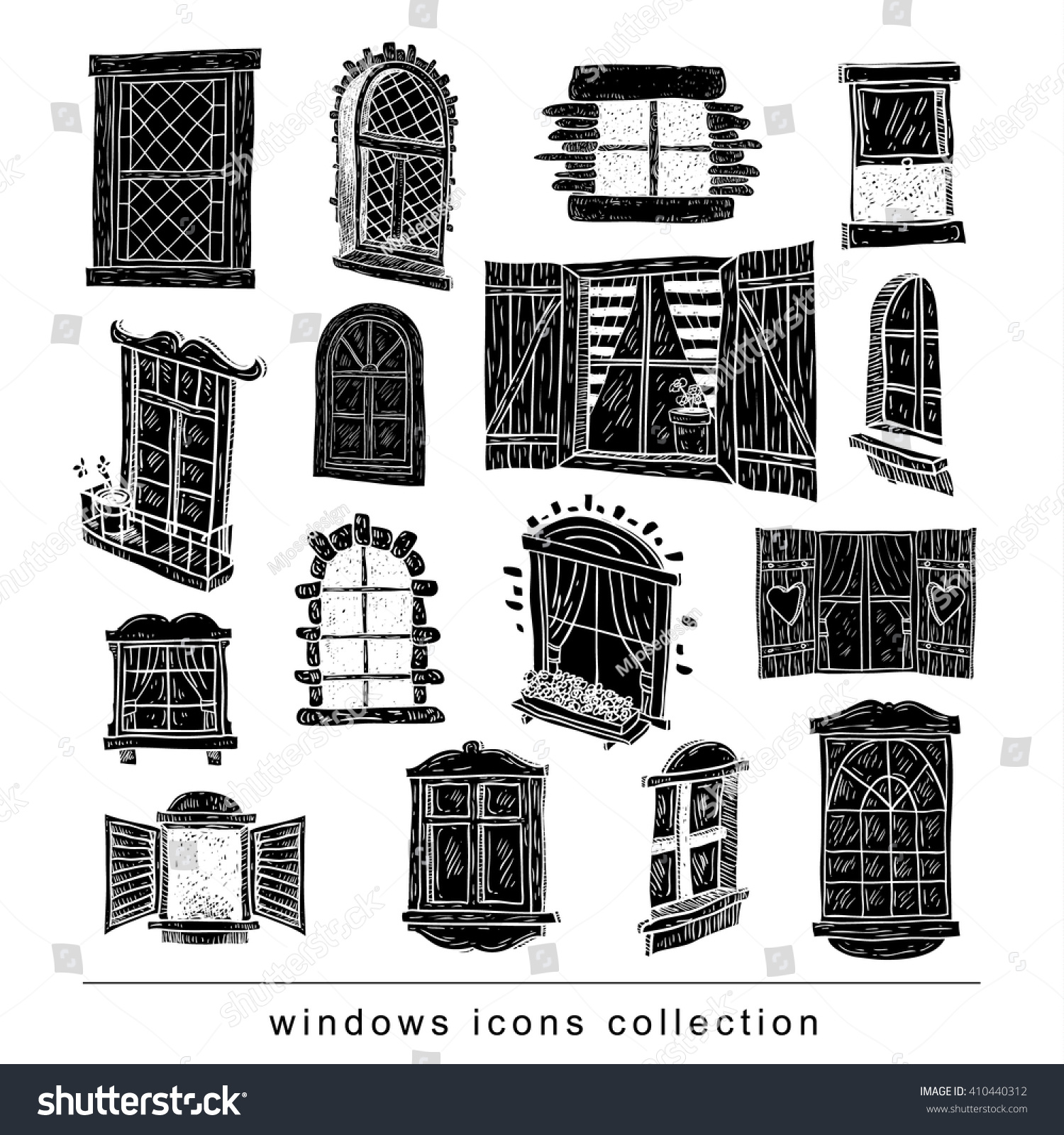 Window Set Doodle Vector Illustration Stock Vector (Royalty Free) 410440312