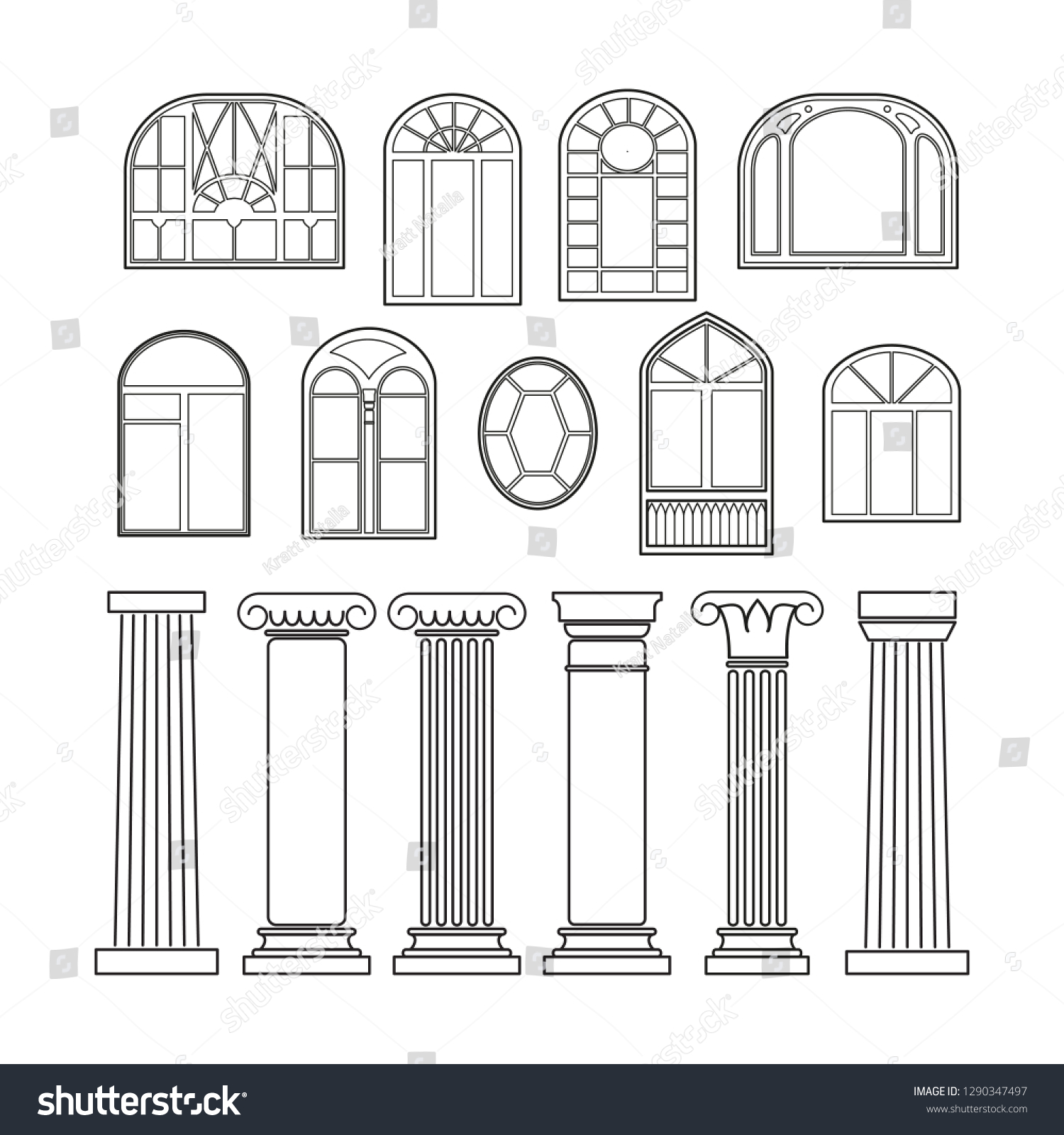 Windows Columns Set Architectural Design Vector: vector de stock (libre ...