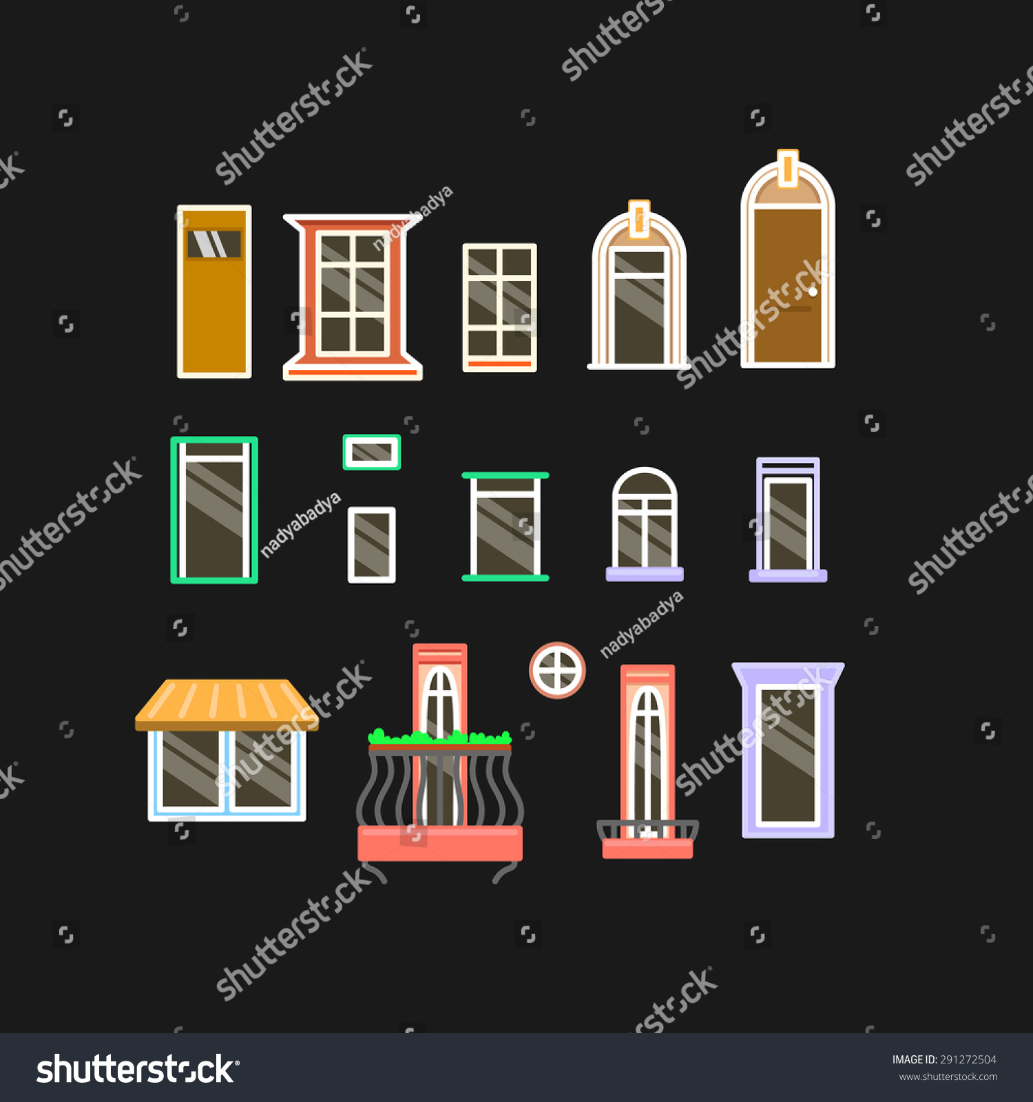 Windows Set Flat Exterior Icons Stock Vector (Royalty Free) 291272504 ...