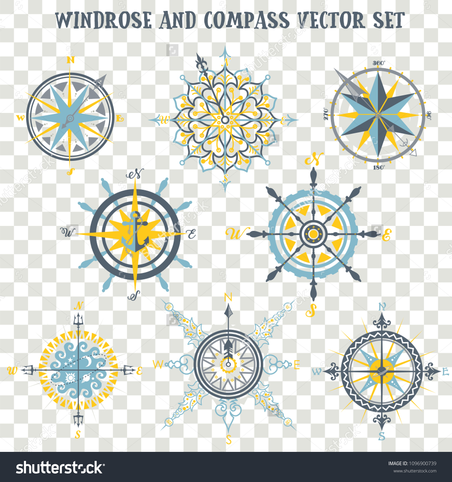 Windrose Compass Vector Set: เวกเตอร์สต็อก (ปลอดค่าลิขสิทธิ์ ...