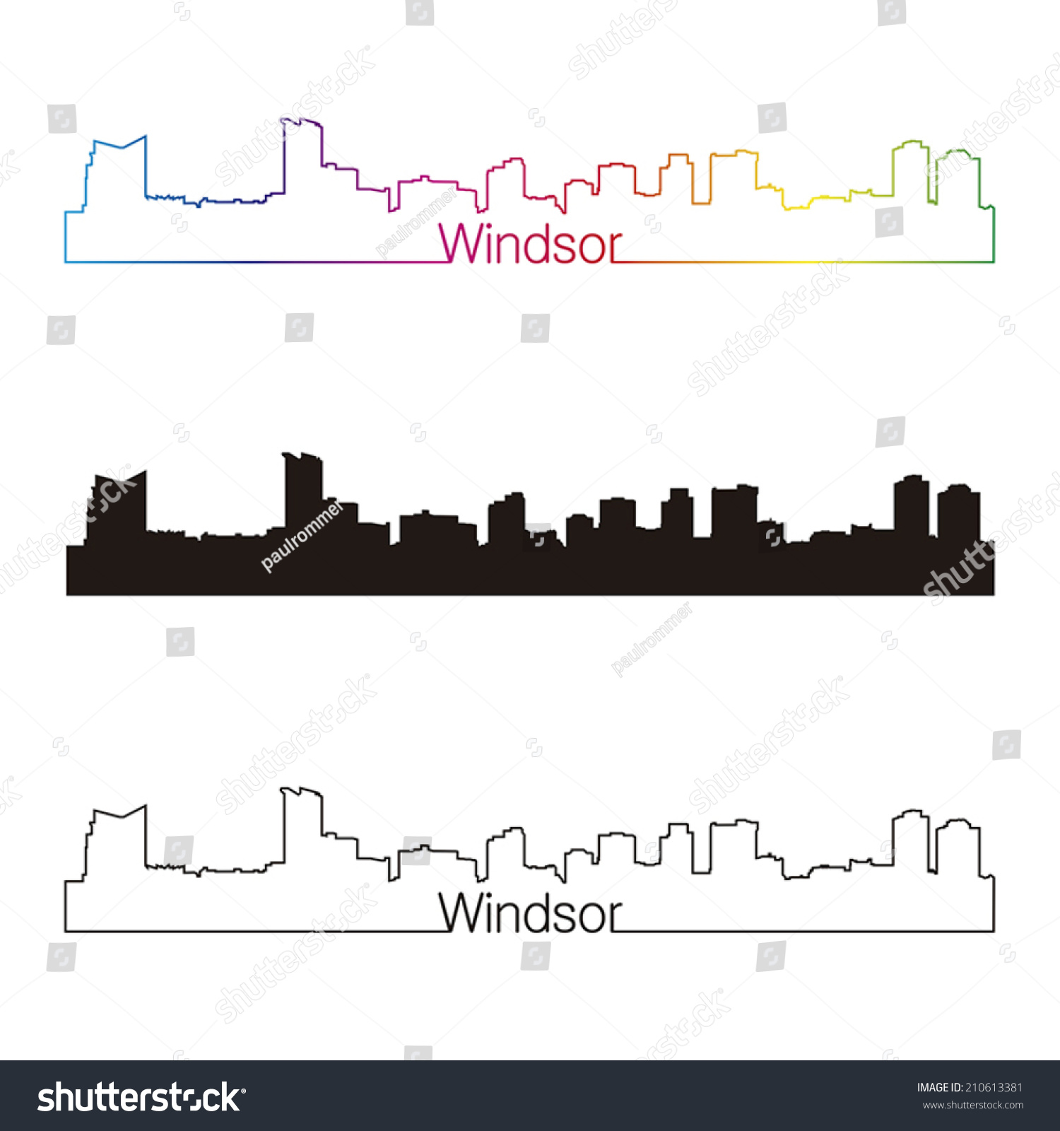 Windsor Skyline Linear Style Rainbow Editable Stock Vector (Royalty ...