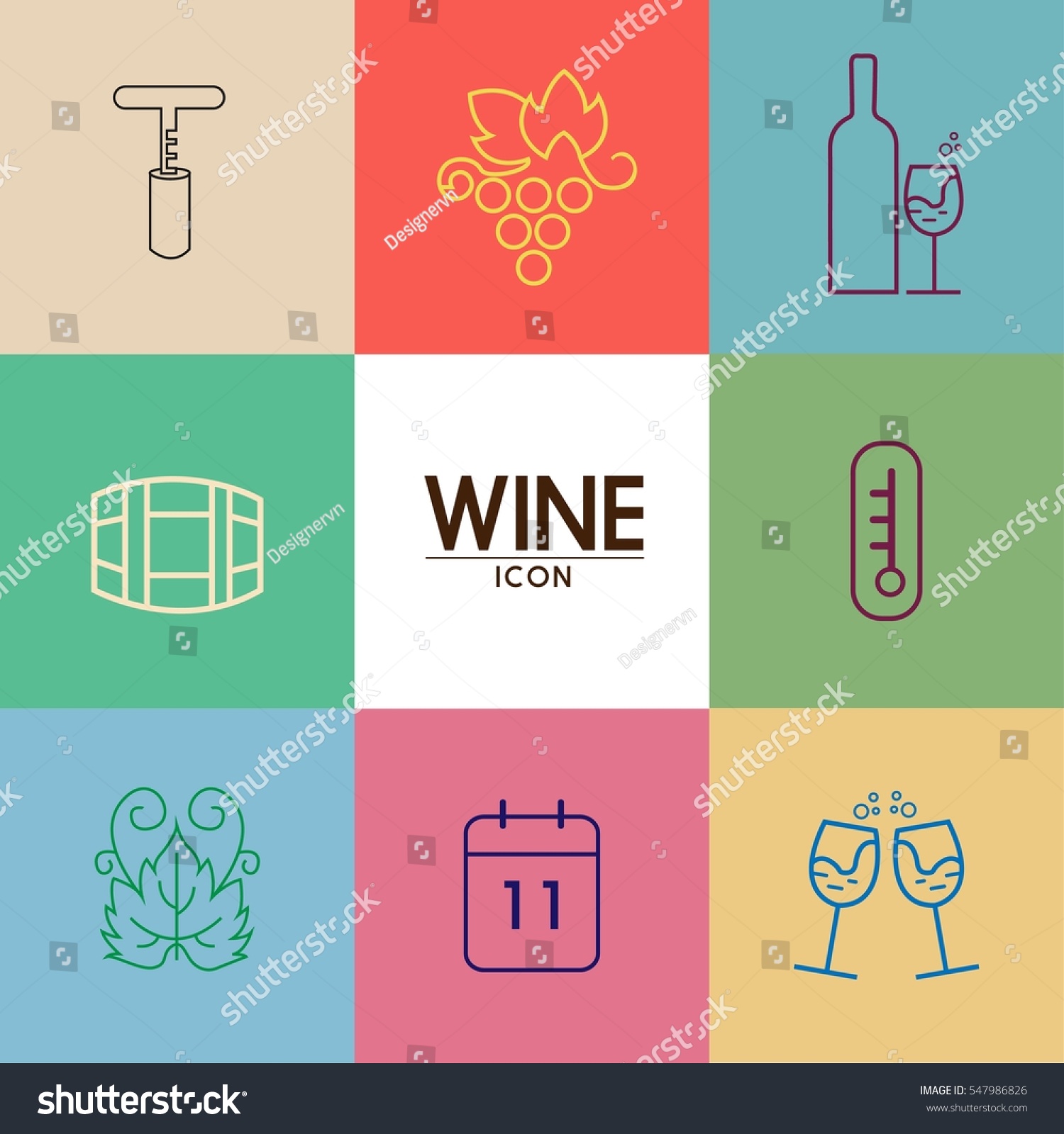 Wine Icons Design Elements Flat Colored Stock Vector (Royalty Free ...