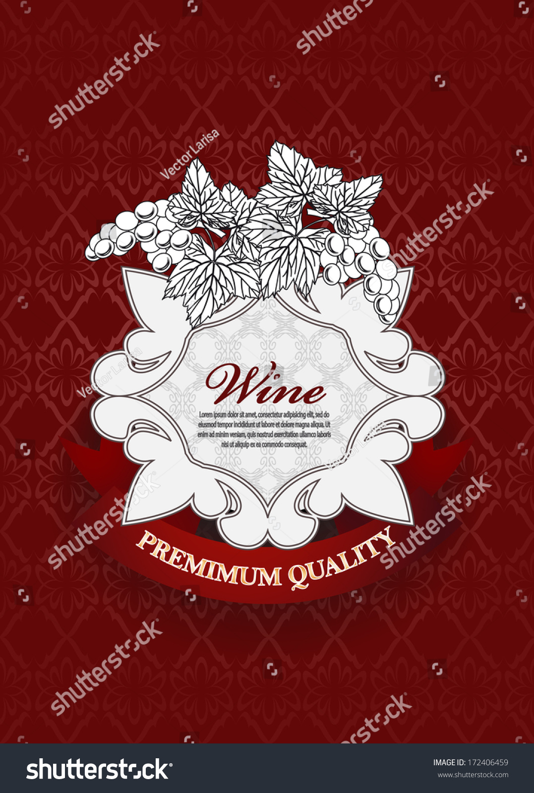 Wine Label On A Patterned Red Background. Stock Vector Illustration ...