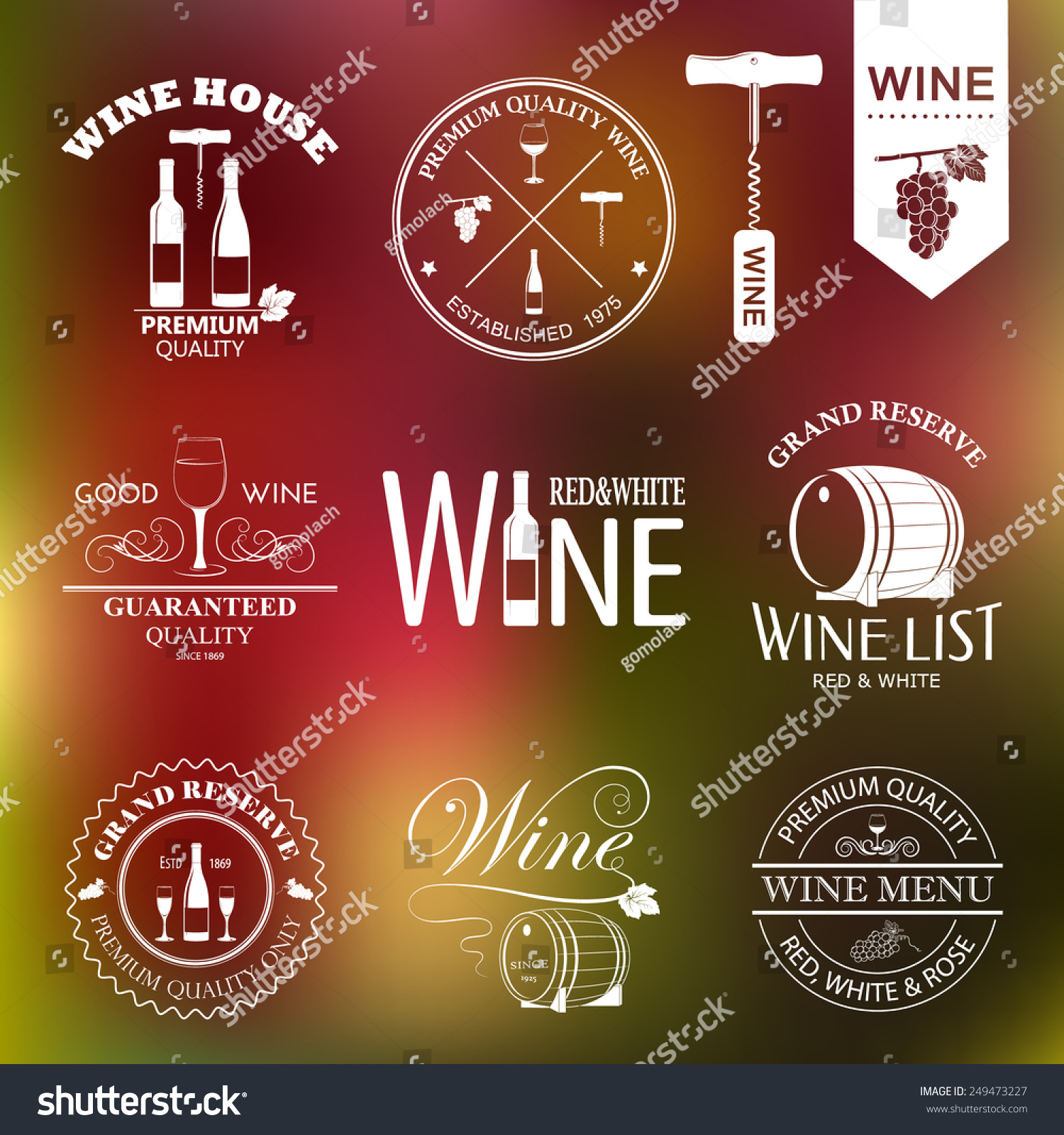 Wine Labels Set On Blurred Background Stock Vector (Royalty Free ...