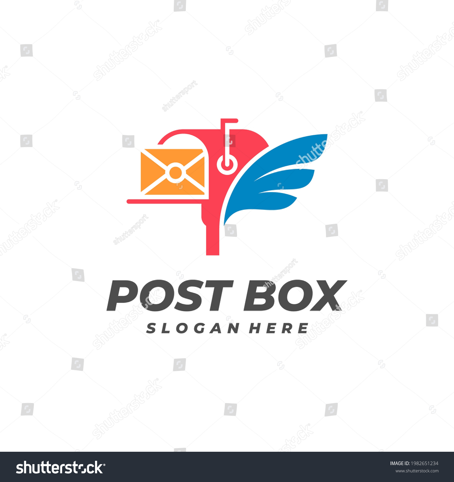 Wing Post Box Logo Vector Template Stock Vector (Royalty Free) 1982651234