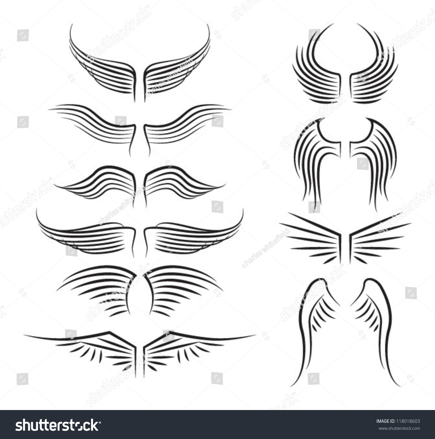 Wing Set Stylized Wings Stock Vector (Royalty Free) 118018603 ...