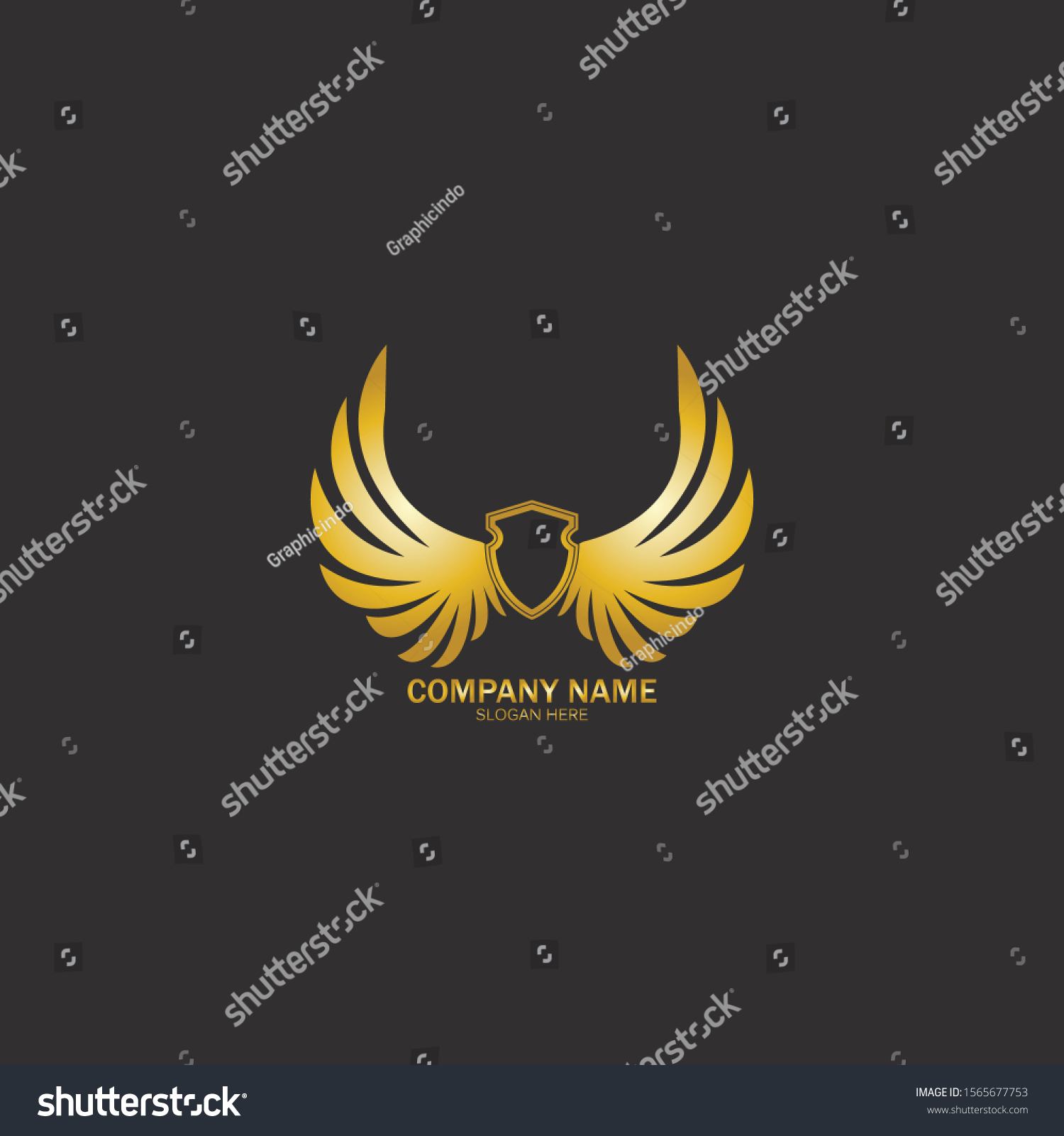 Winged Shield Gold Logo Design Symbol: vector de stock (libre de ...