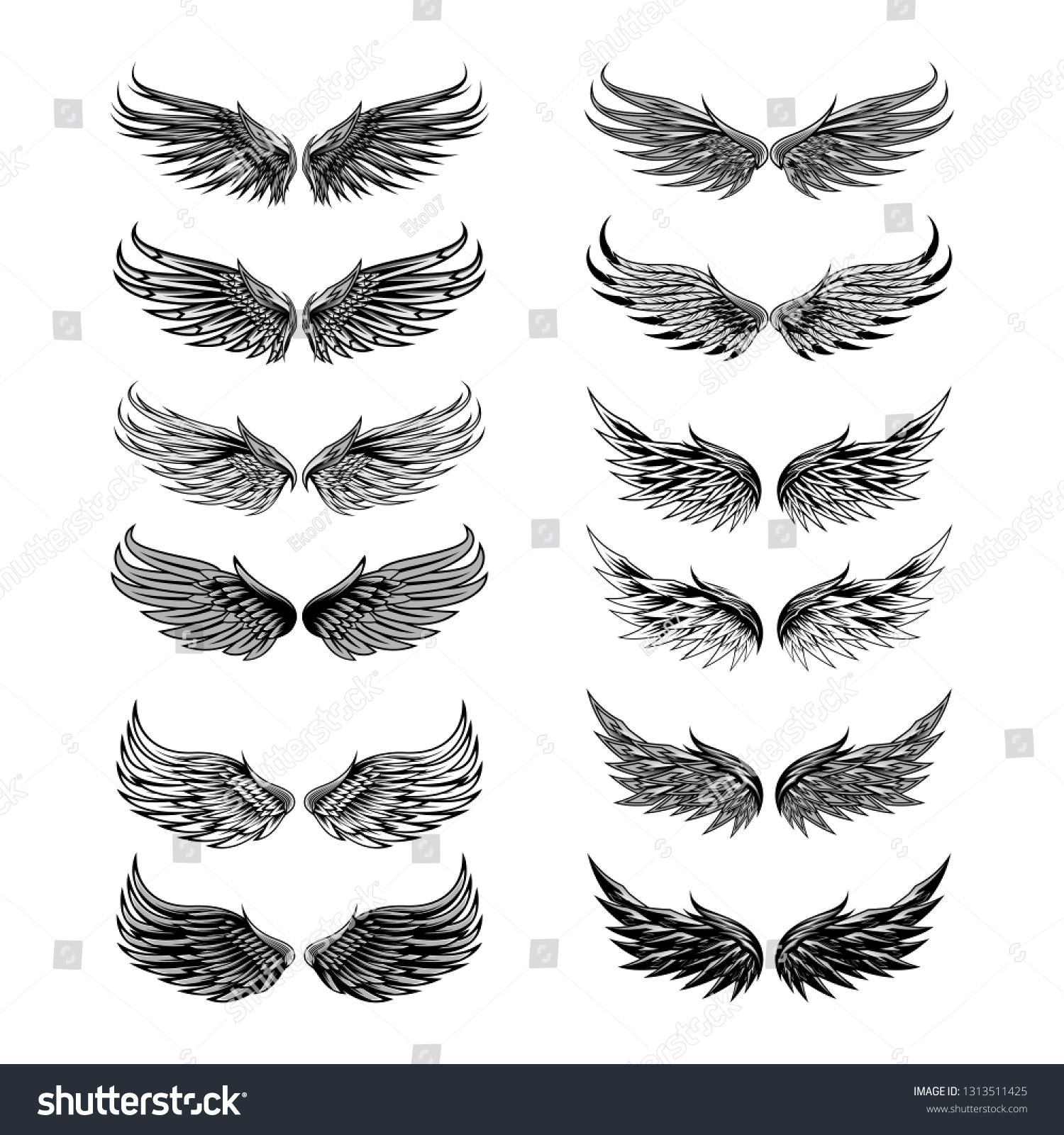 Wings Angel Vector Set Stock Vector (Royalty Free) 1313511425
