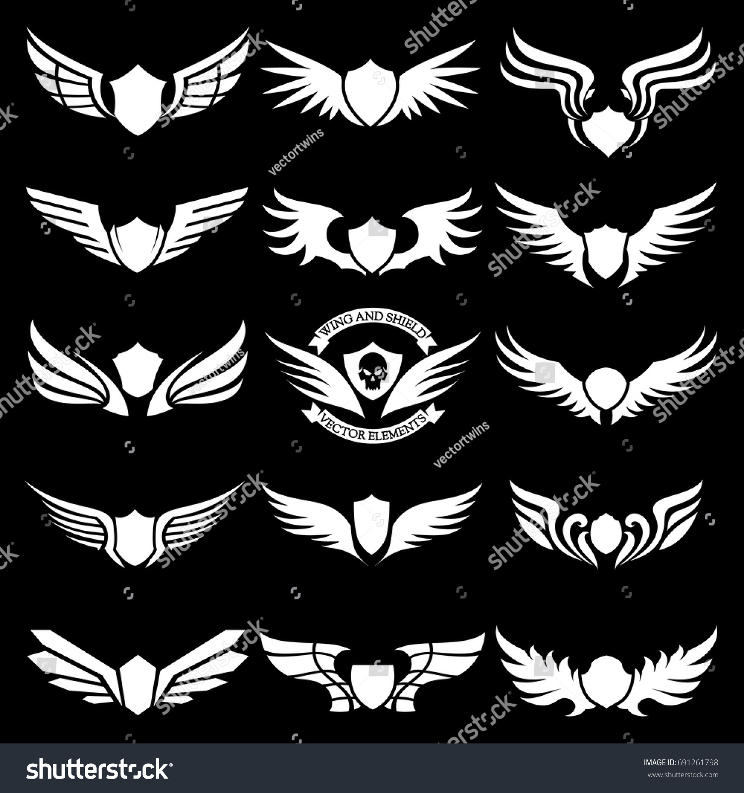Wings Shield Crests Logo Set: vector de stock (libre de regalías ...