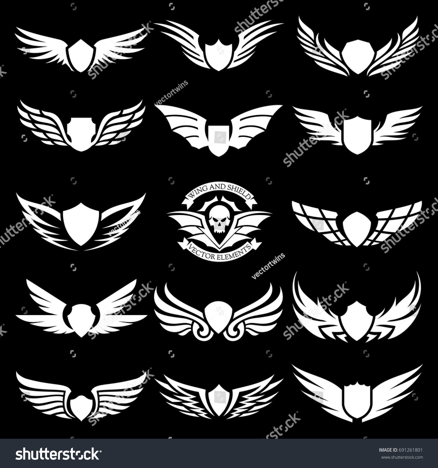 Wings Shield Crests Logo Set: vector de stock (libre de regalías) 691261801