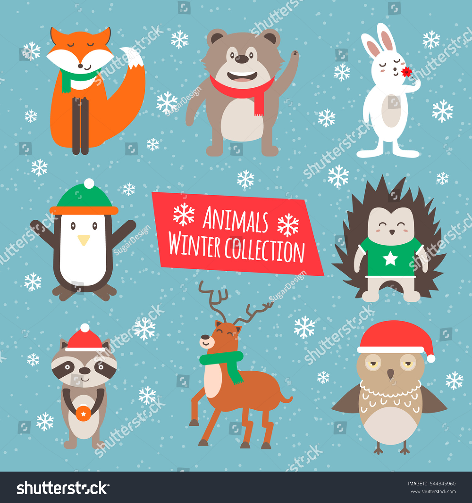 Winter Cute Animals Stock Vector (Royalty Free) 544345960