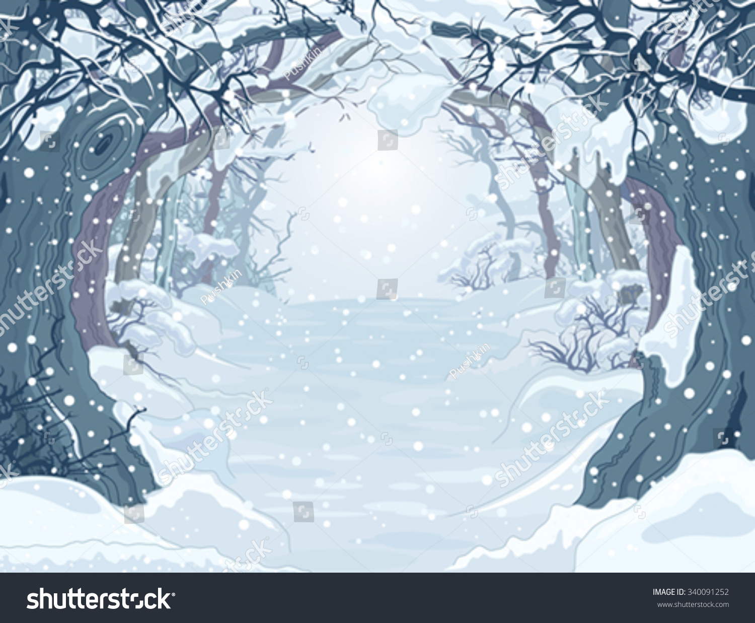 Winter Forest Landscape With Trees Stock Vector Illustration 340091252 ...