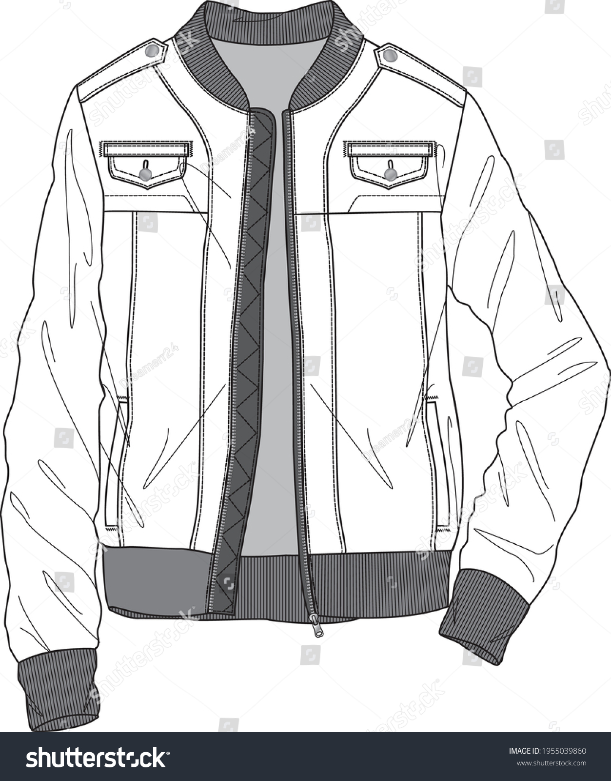 Winter Jacket Flat Sketch Illustration Stock Vector (Royalty Free ...