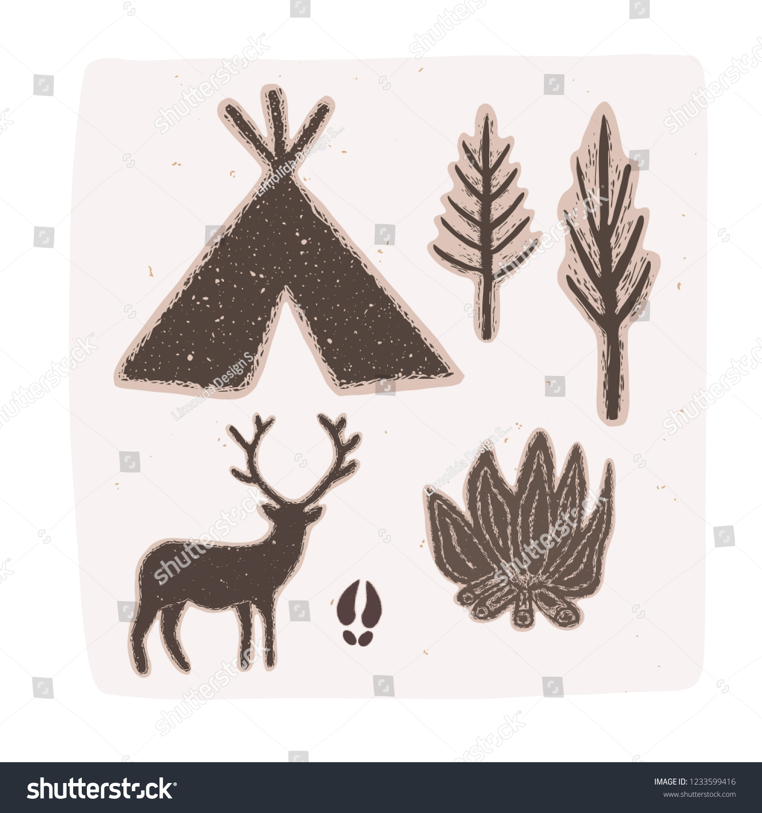 Winter Rustic Forest Vector Collection Elements Stock Vector Royalty