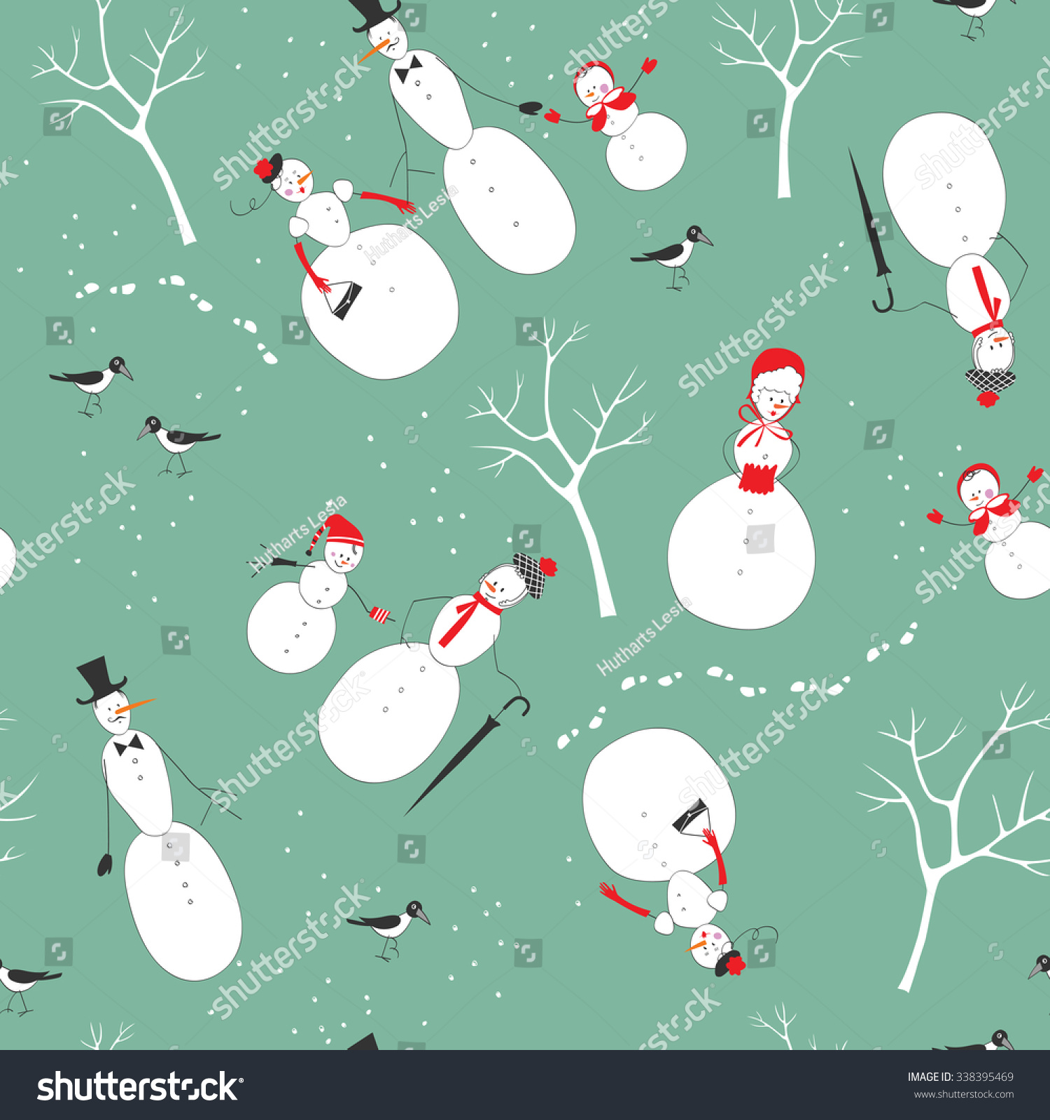Winter Seamless Texture Snowmen Stock Vector (Royalty Free) 338395469 ...