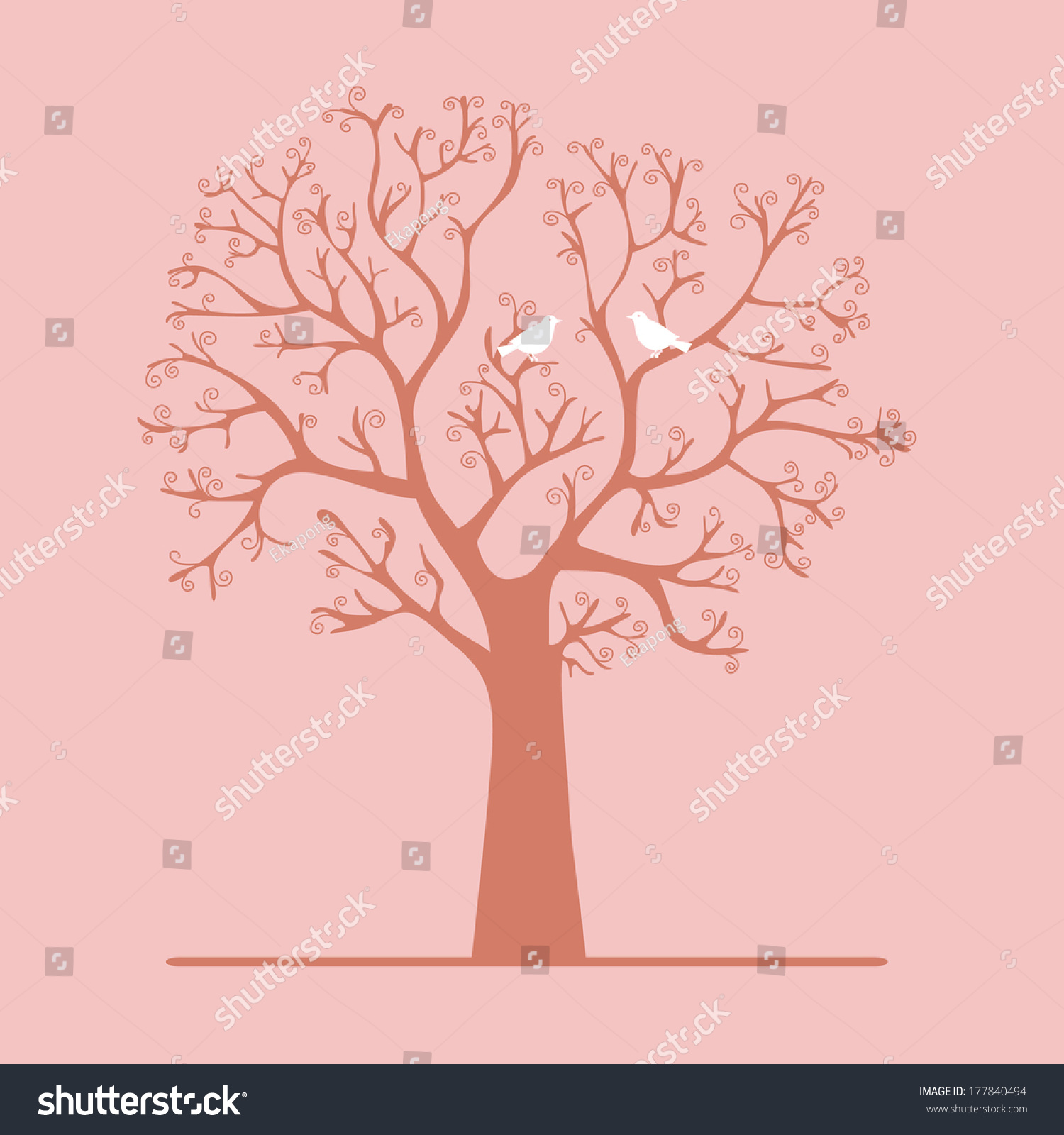 Winter Tree Birds Vector Illustration Stock Vector (Royalty Free) 177840494
