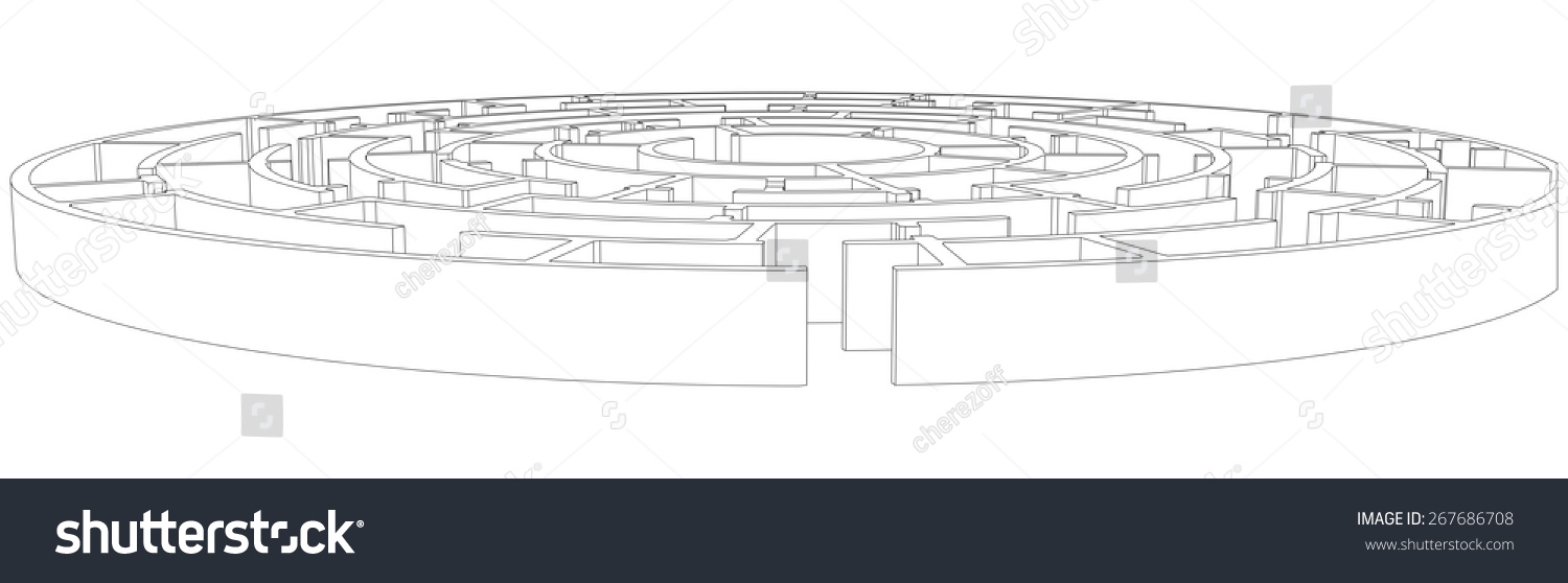 Wireframe Round Intricate Labyrinth Vector Illustration Stock Vector ...