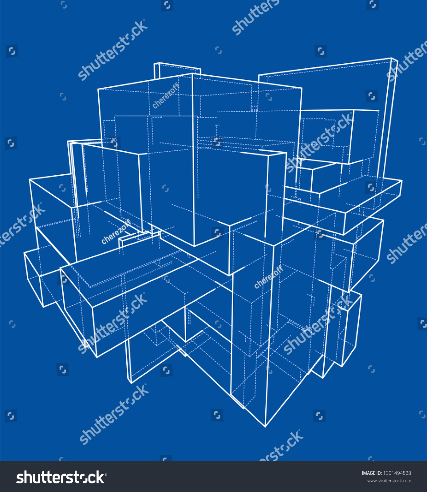 Wireframe Boxes Sketch Style 3d Rendering Stock Vector (Royalty Free ...