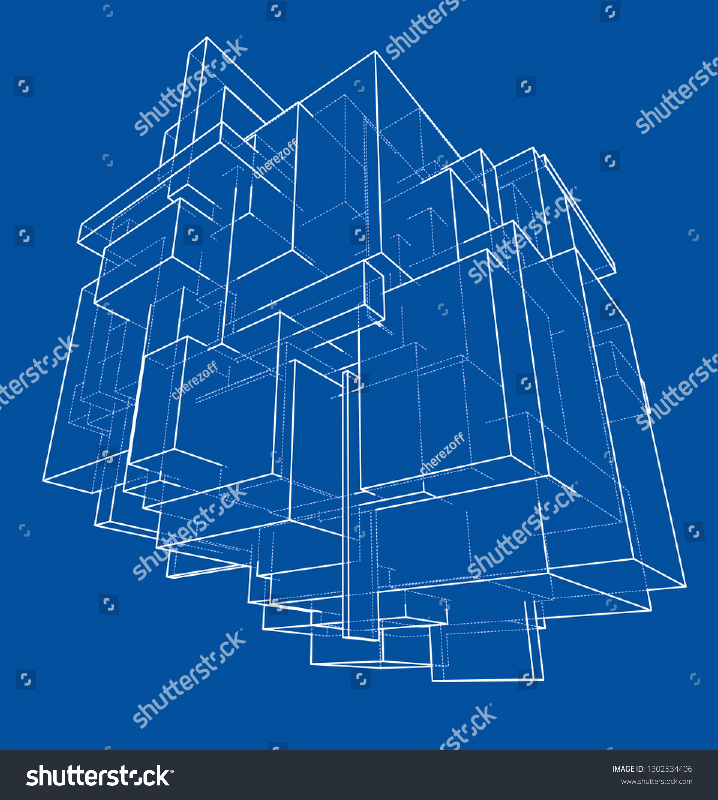 Wireframe Boxes Sketch Style 3d Rendering Stock Vector (Royalty Free ...